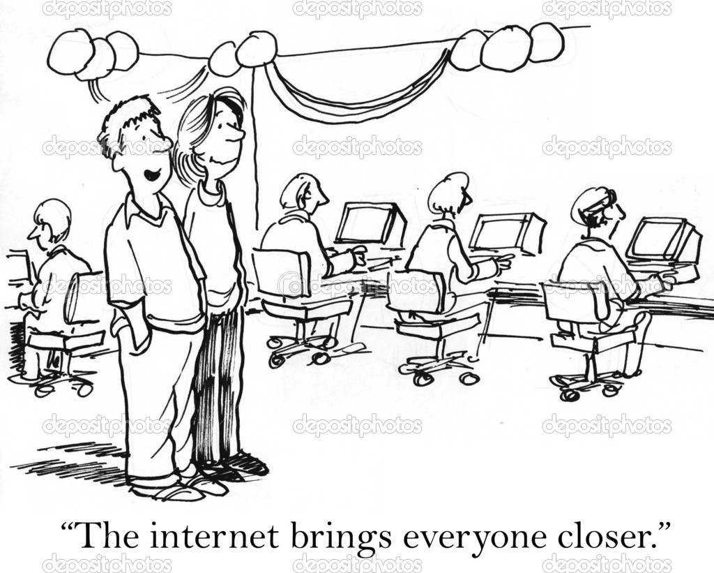 Cartoon illustration. Сouple in a computer club Stock Illustration by ...