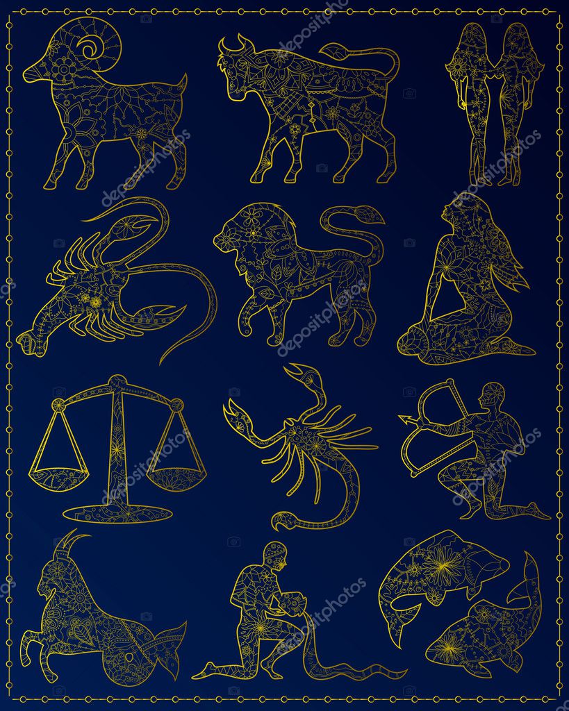 Golden zodiac signs Stock Vector by ©Marishayu 50855067