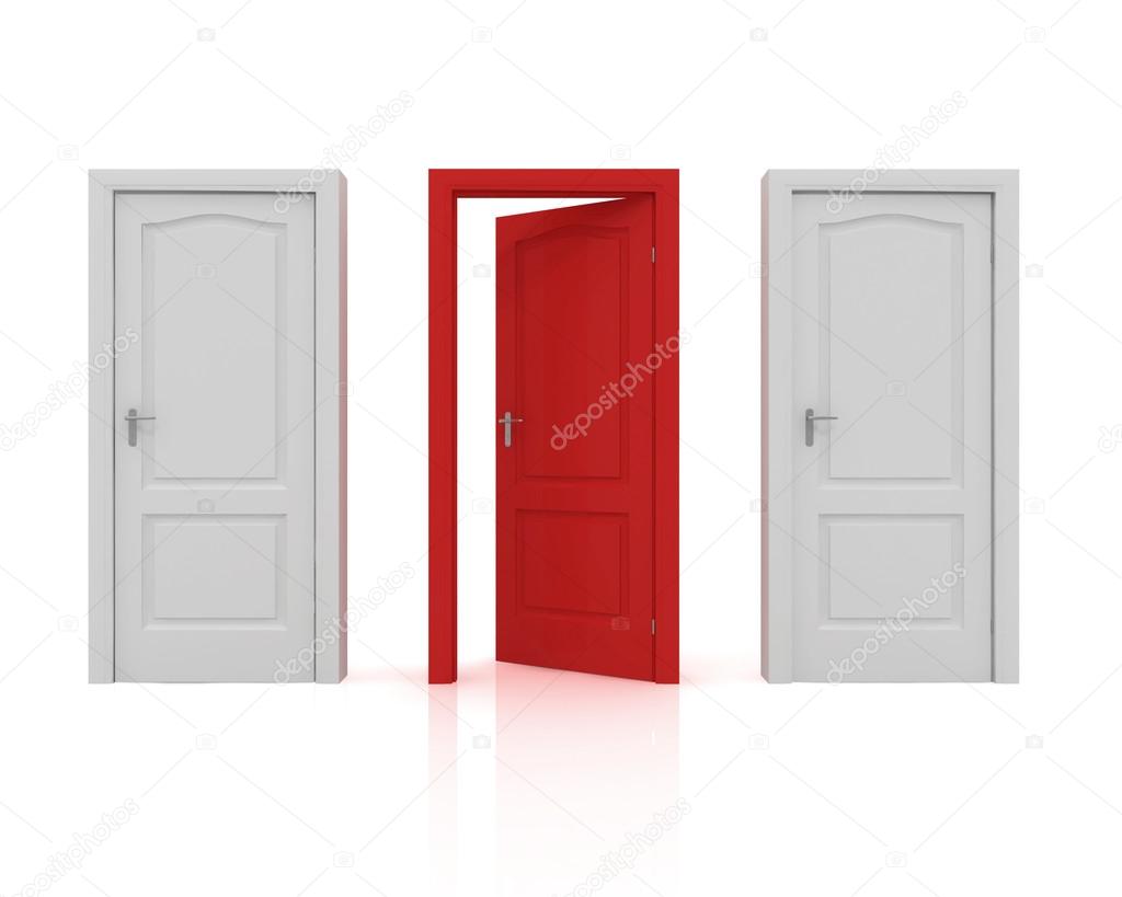 3d rendering of three doors, one open and two closed — Stock Photo ...
