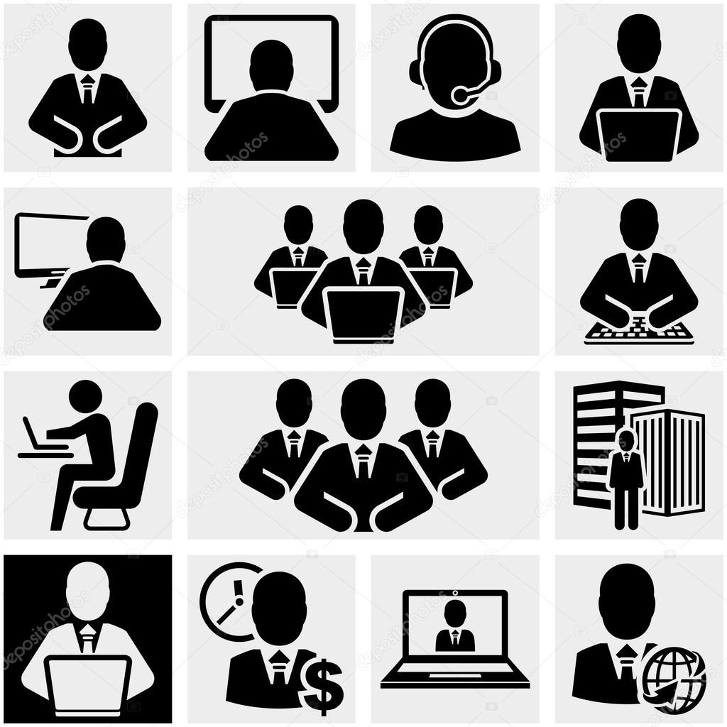 Business man vector icons set on gray. — Stock Vector © Alexynder #32079699
