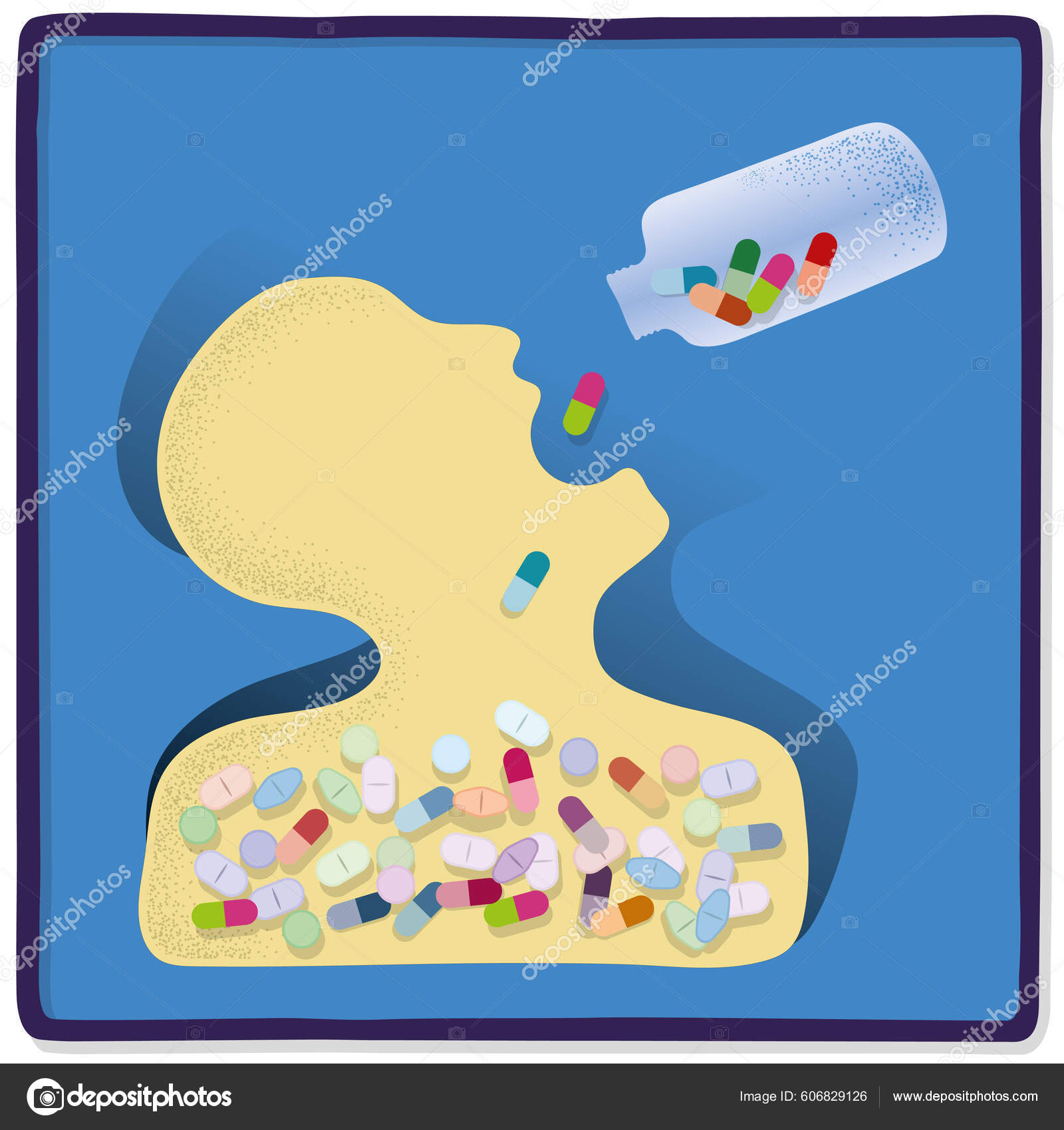 Abusing Medicines Schematic Illustration Human Figure Swallowing Too ...