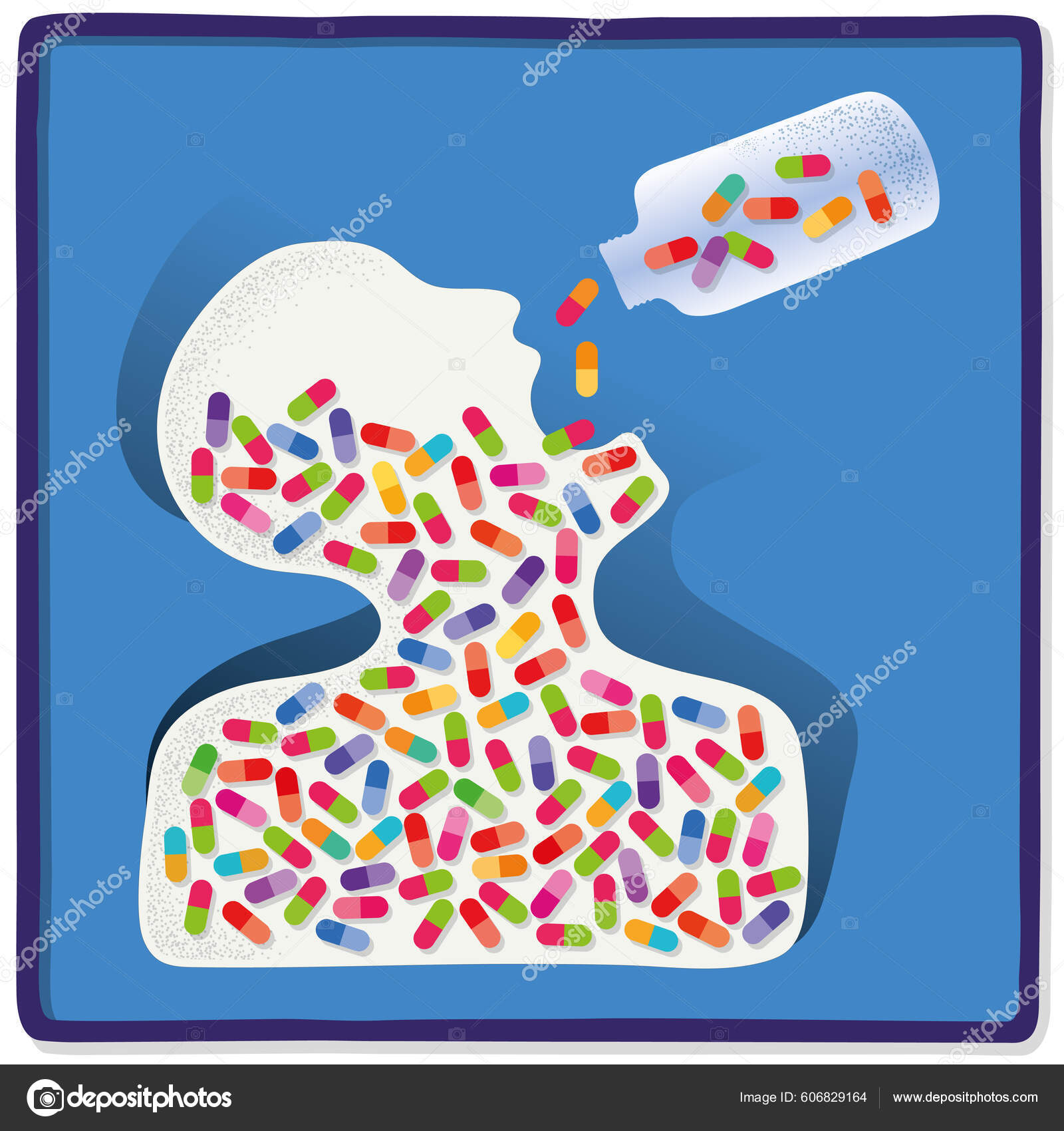 Abusing Medicines Schematic Illustration Human Figure Swallowing Too ...