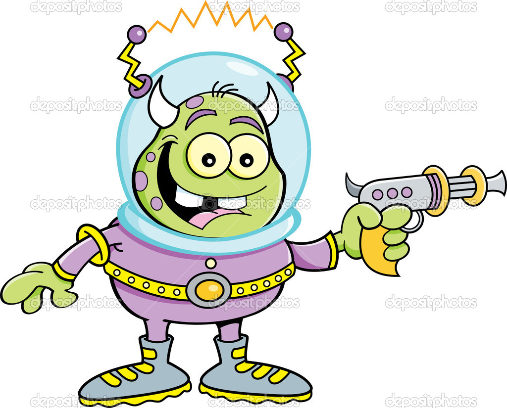 alien de dibujos animados con una pistola de rayos — Vector stock ...