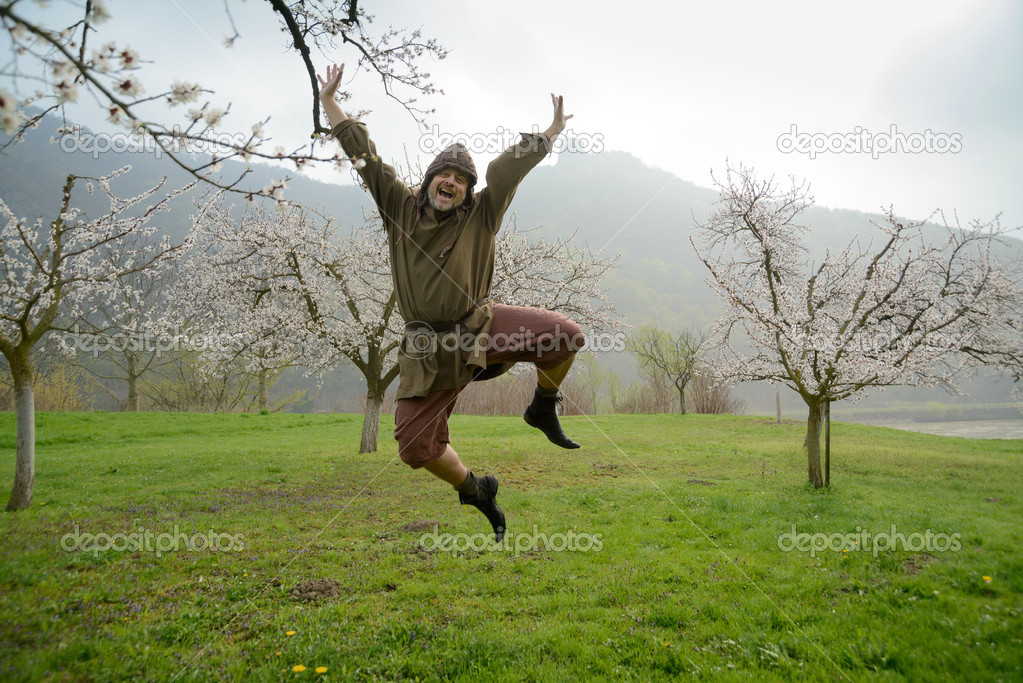 Leap of joy of medieval farmer Stock Photo by ©photofrankyat 25531097