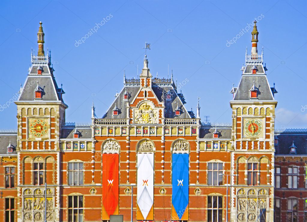 The medieval central station with the flags of the coronation of ...