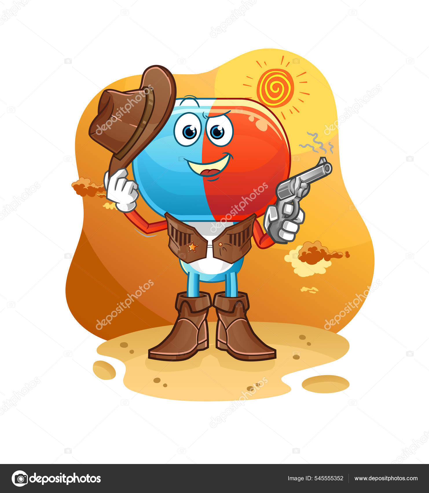 Capsule Head Cartoon Cowboy Gun Character Vector Stock Vector Image by ...