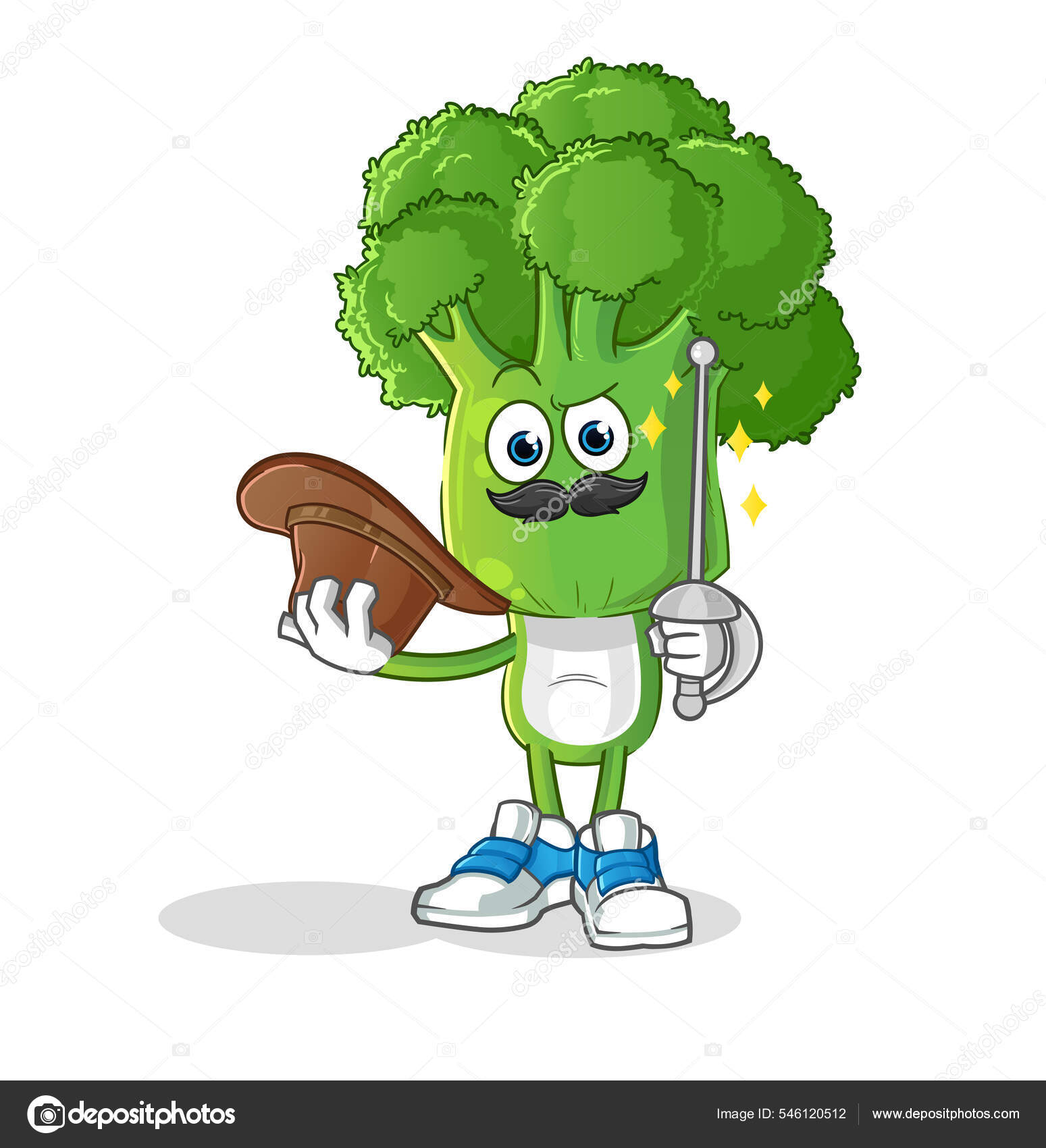 Brokolice Hlava Kreslený Šermíř Postava Karikatura Maskot Vektor Stock ...