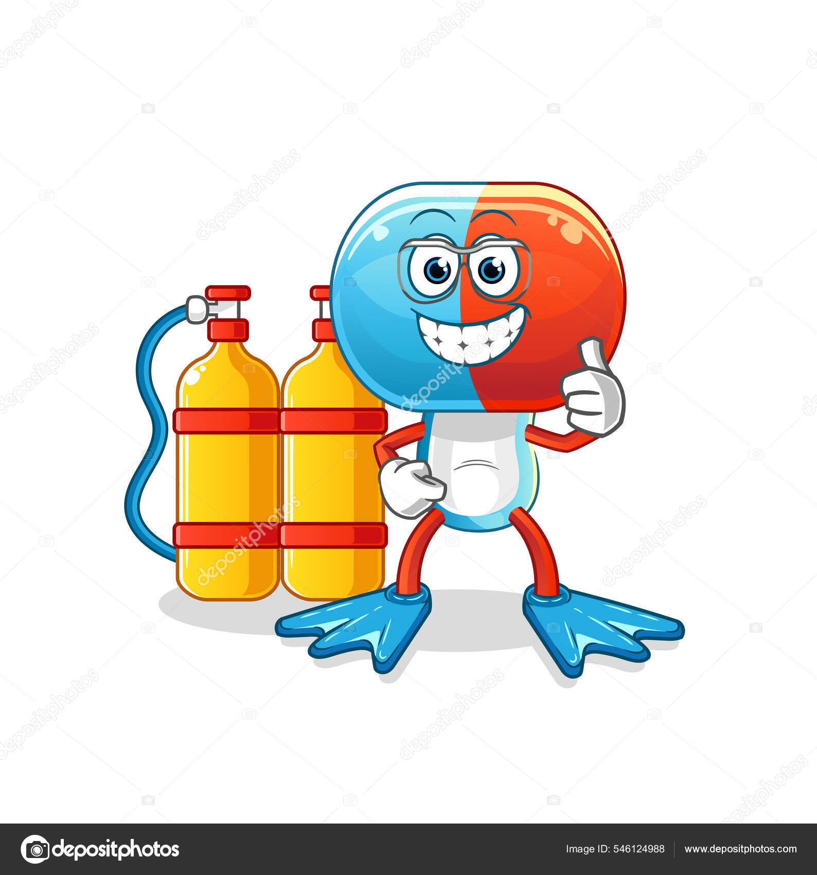 Capsule Head Cartoon Diver Cartoon Mascot Vector Stock Vector Image by ...