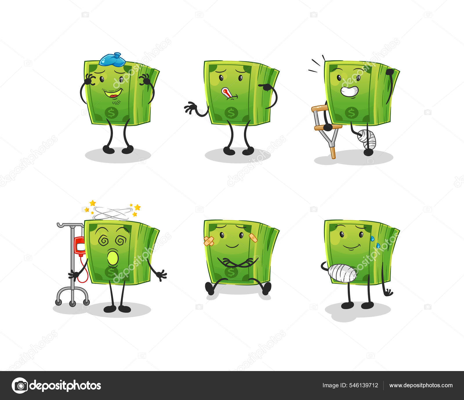 Money Sick Group Character Cartoon Mascot Vector Stock Vector by ...