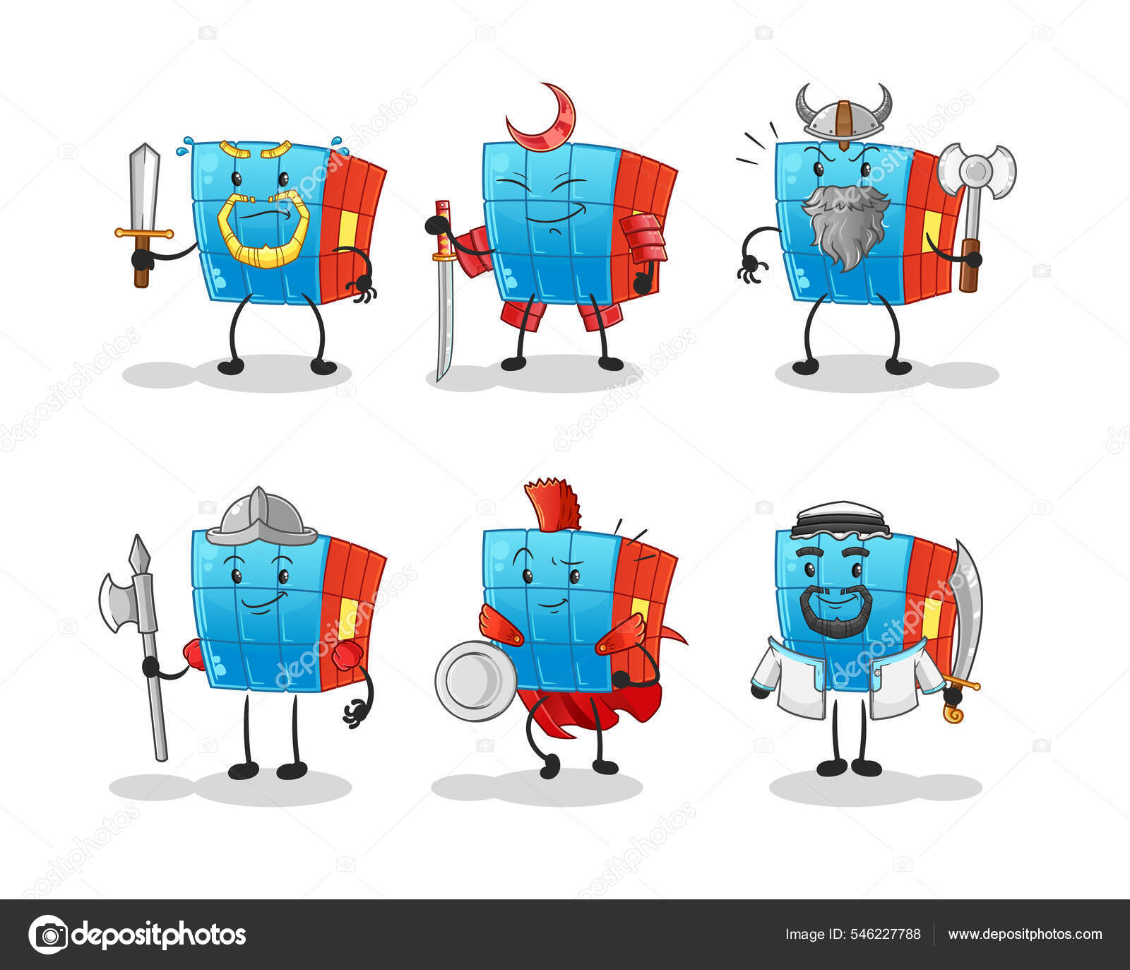 Rubik's Cube Warrior Group Character Cartoon Mascot Vector Stock Vector ...