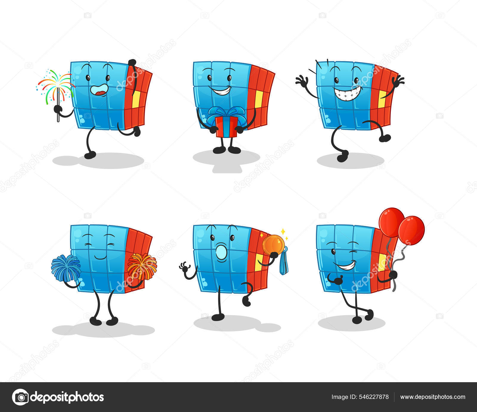 Rubik's Cube Celebration Set Character Cartoon Mascot Vector Stock ...