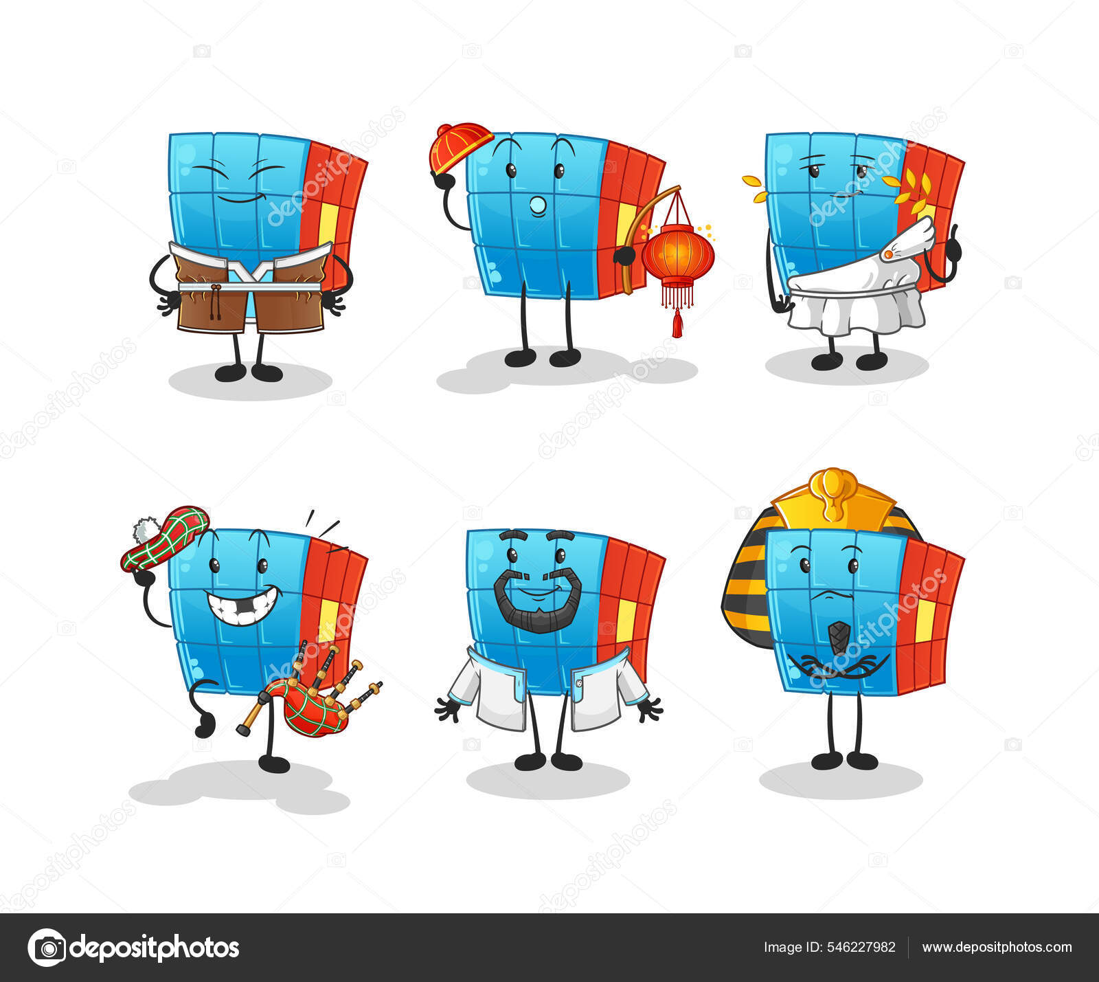 Rubik's Cube World Culture Group Cartoon Mascot Vector Stock ...