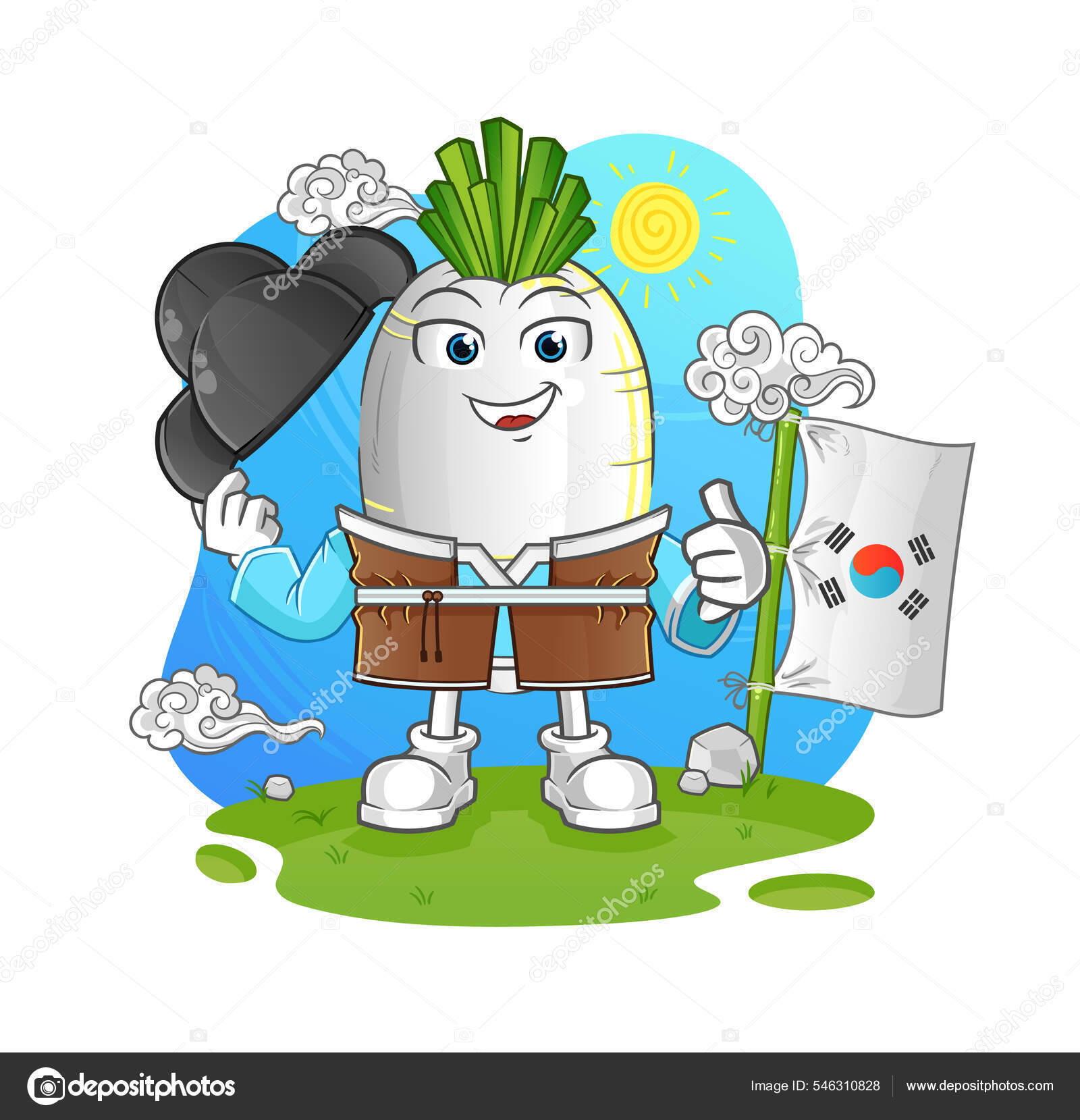 Rábano Blanco Vector Cultivo Coreano Personaje Dibujos Animados Vector ...