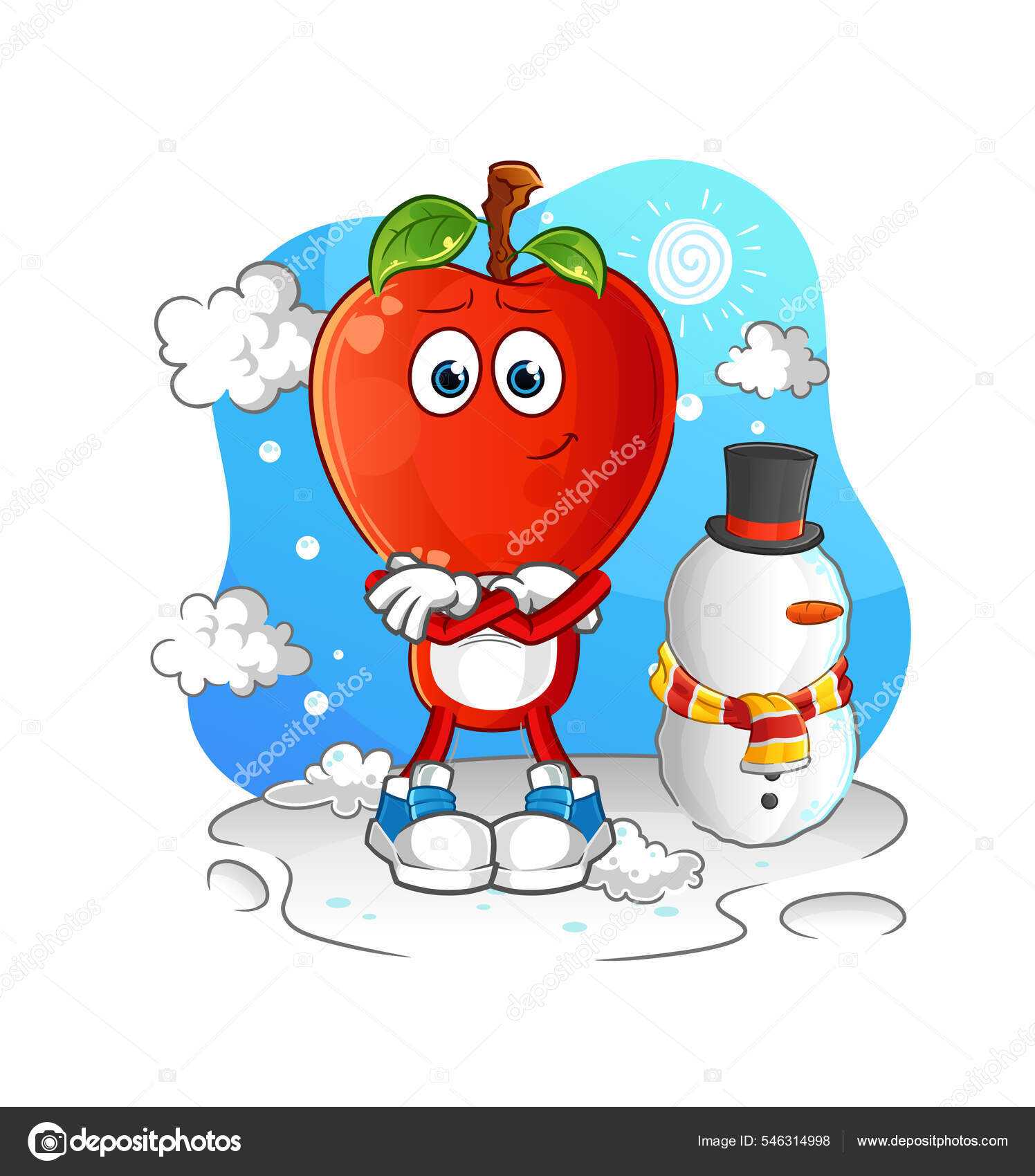 Apple Head Cartoon Cold Winter Character Cartoon Vector Stock Vector ...