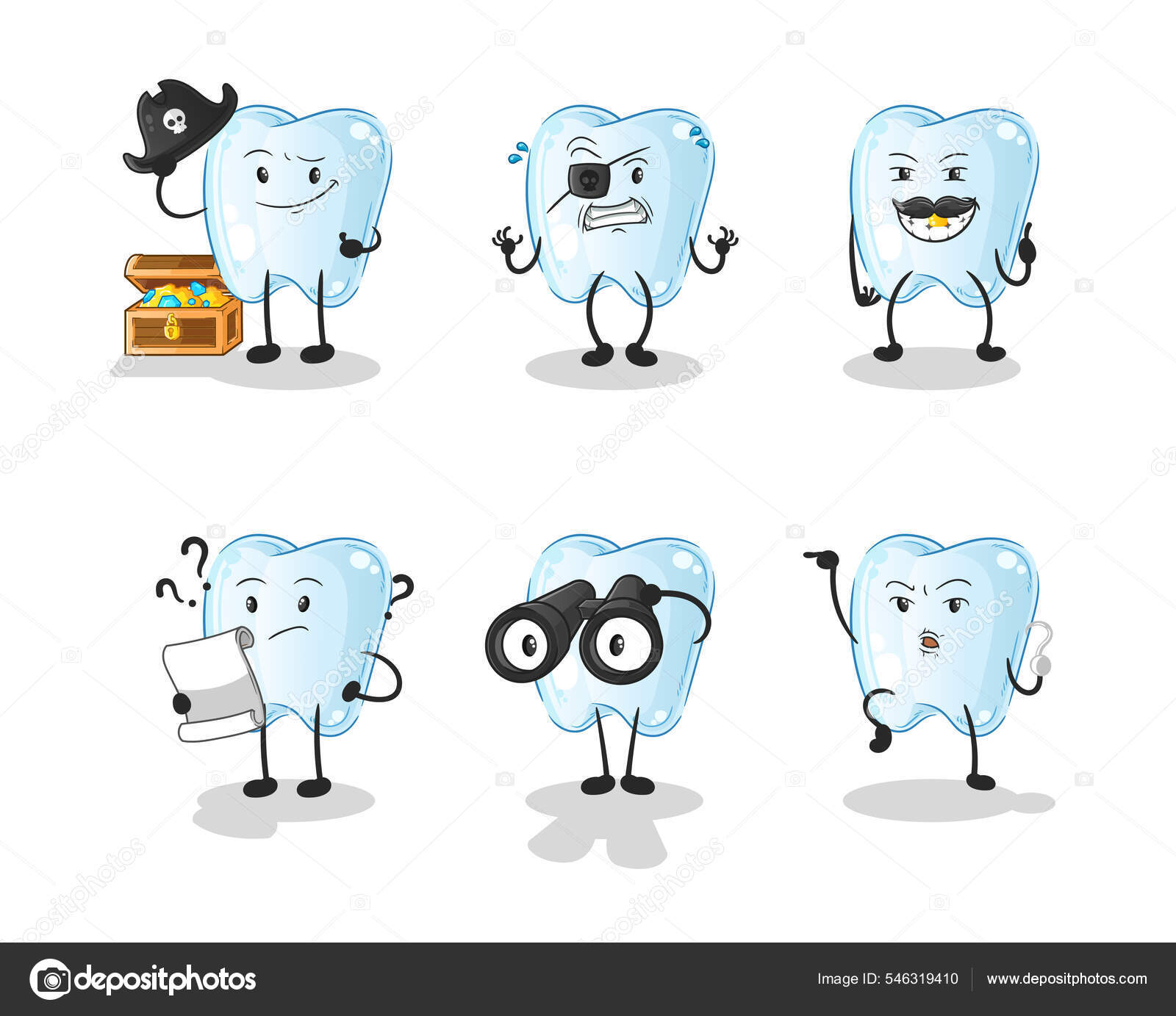 Tooth Pirate Group Character Cartoon Mascot Vector Stock Vector by ...