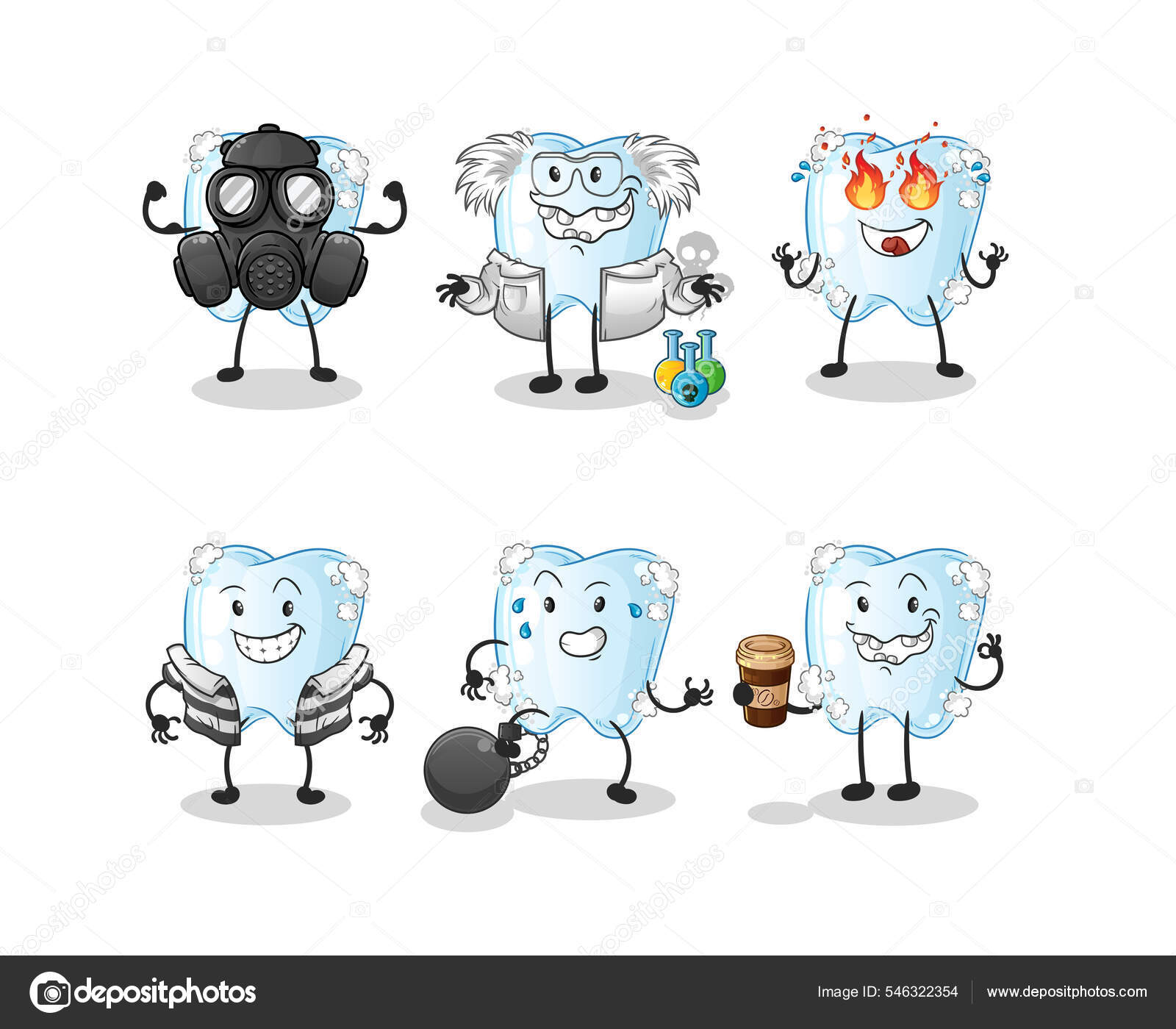 Tooth Foam Villain Group Character Cartoon Mascot Vector Stock Vector ...
