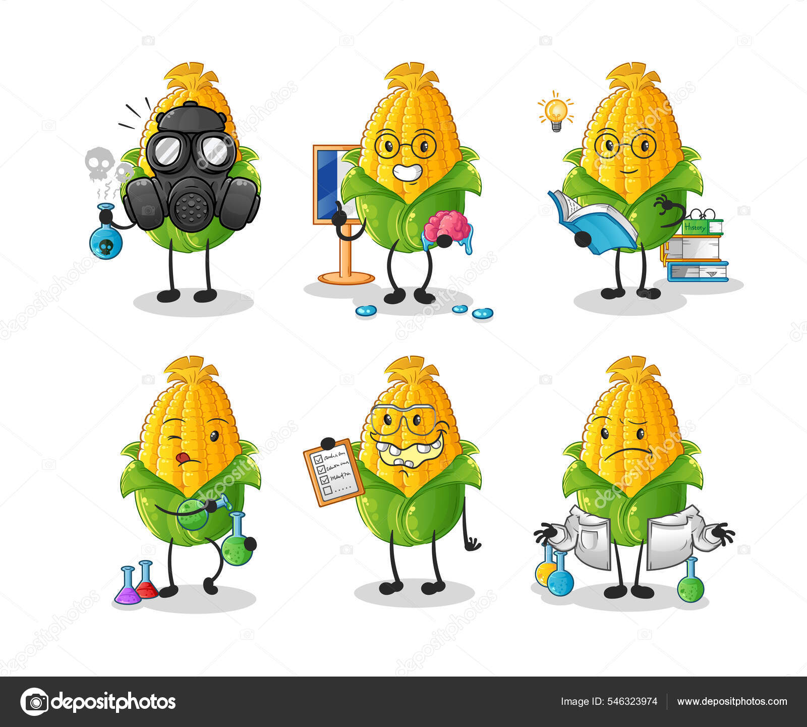 Corn Scientist Group Character Cartoon Mascot Vector Stock Vector Image ...
