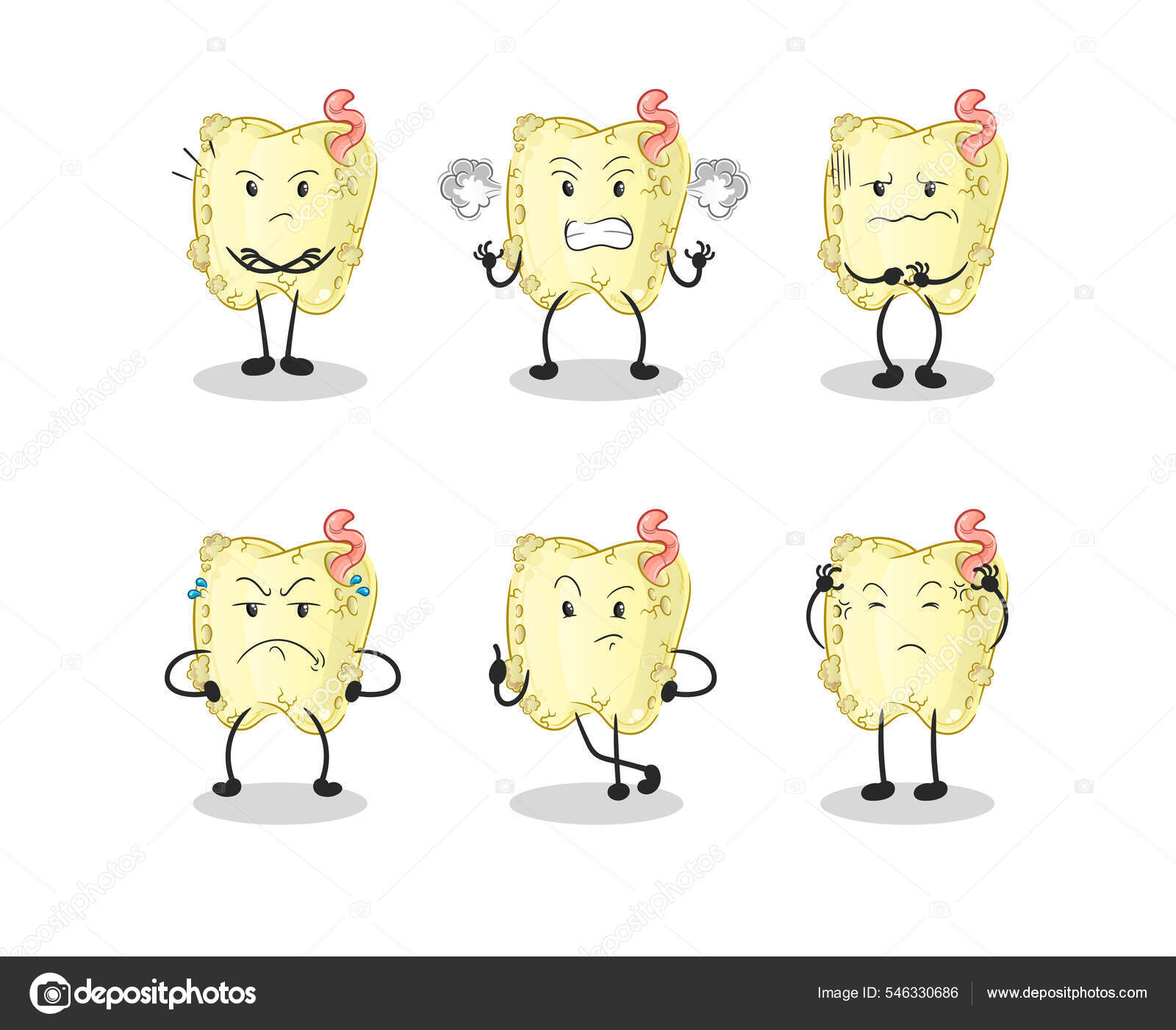 Tooth Decay Angry Group Character Cartoon Mascot Vector Stock Vector ...