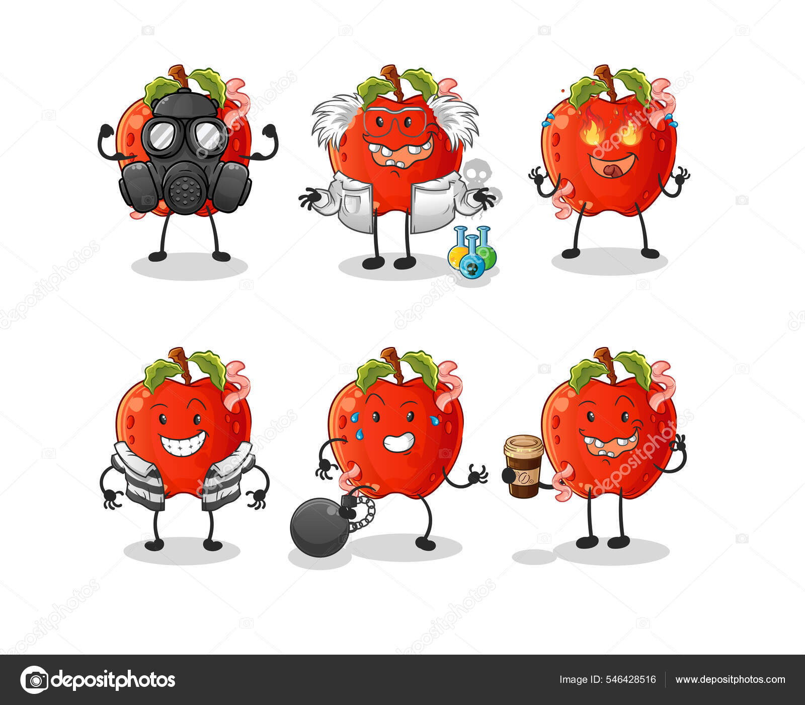 Apple Worm Villain Group Character Cartoon Mascot Vector Stock Vector ...