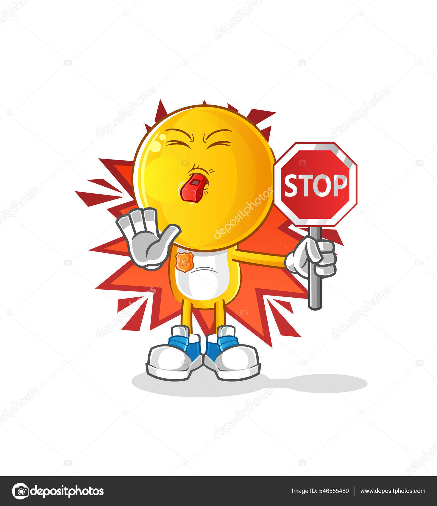 Image vectorielle Émoticône Tête Dessin Animé Tenant Stop Signe Vecteur Mascotte Dessin par ...