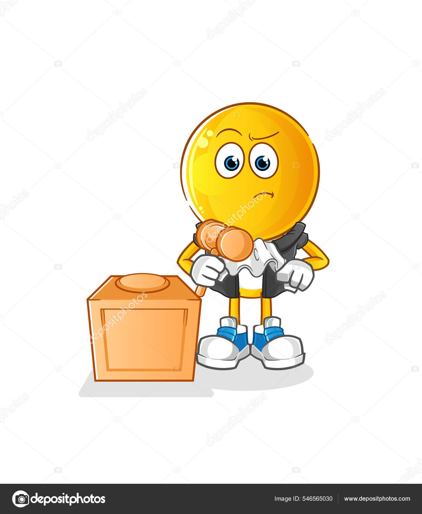 Emoticon Head Cartoon Judge Holds Gavel Character Vector Stock Vector ...