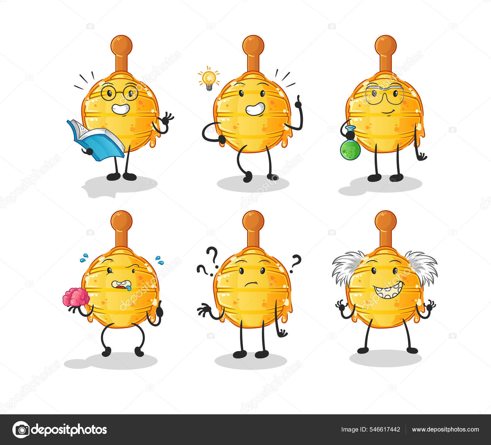Wooden Honey Dipper Thinking Group Character Cartoon Mascot Vector ...