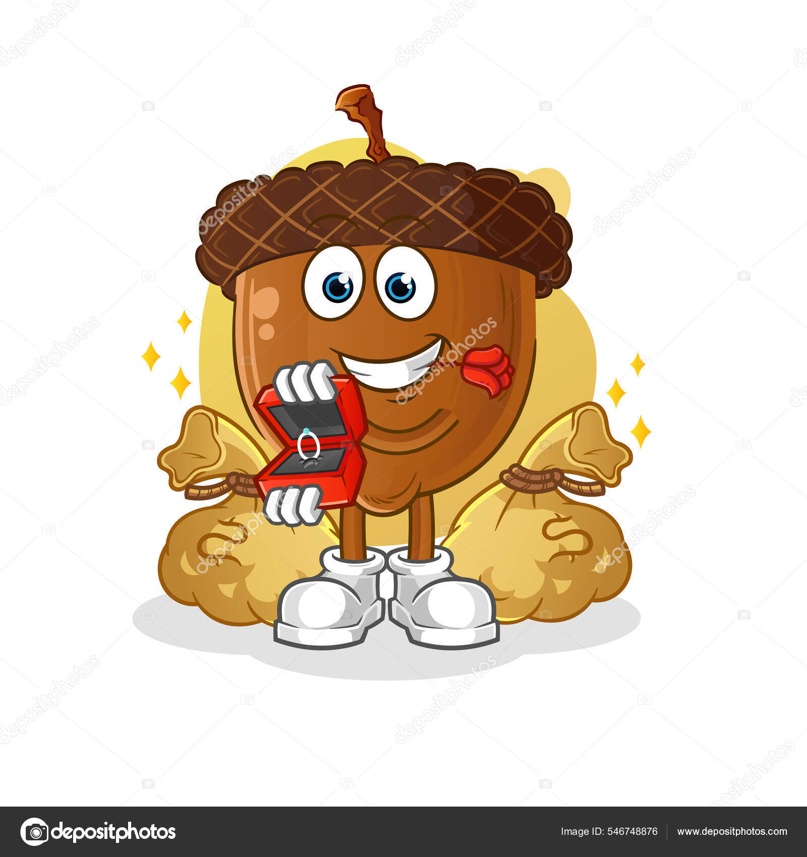 Acorn Head Cartoon Propose Ring Cartoon Mascot Vector Stock Vector by ...