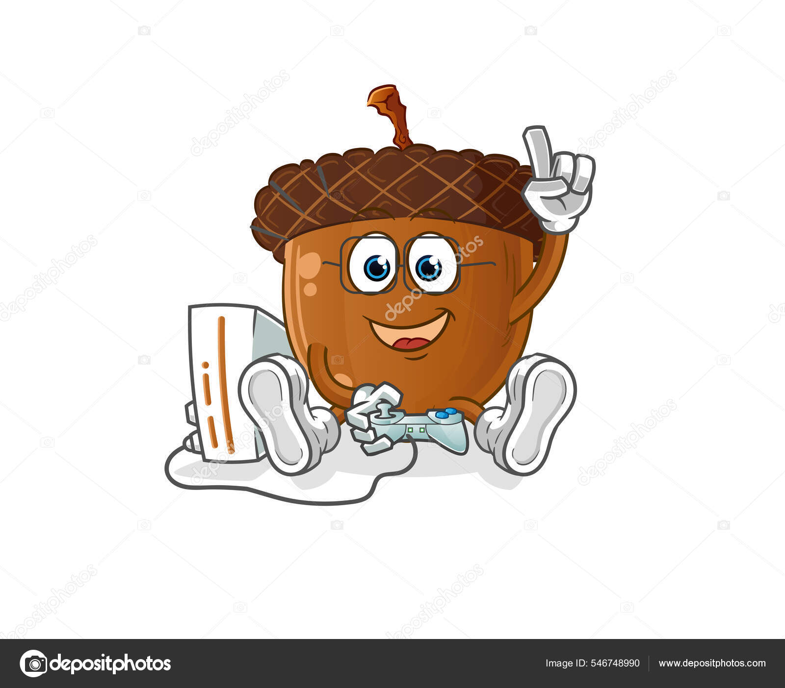 Acorn Head Cartoon Playing Video Games Cartoon Character Vetor de ...