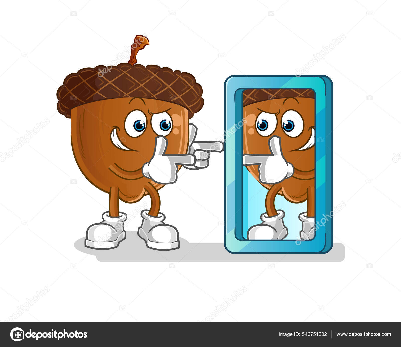 Acorn Head Cartoon Looking Mirror Cartoon Mascot Vector Vetor de ...