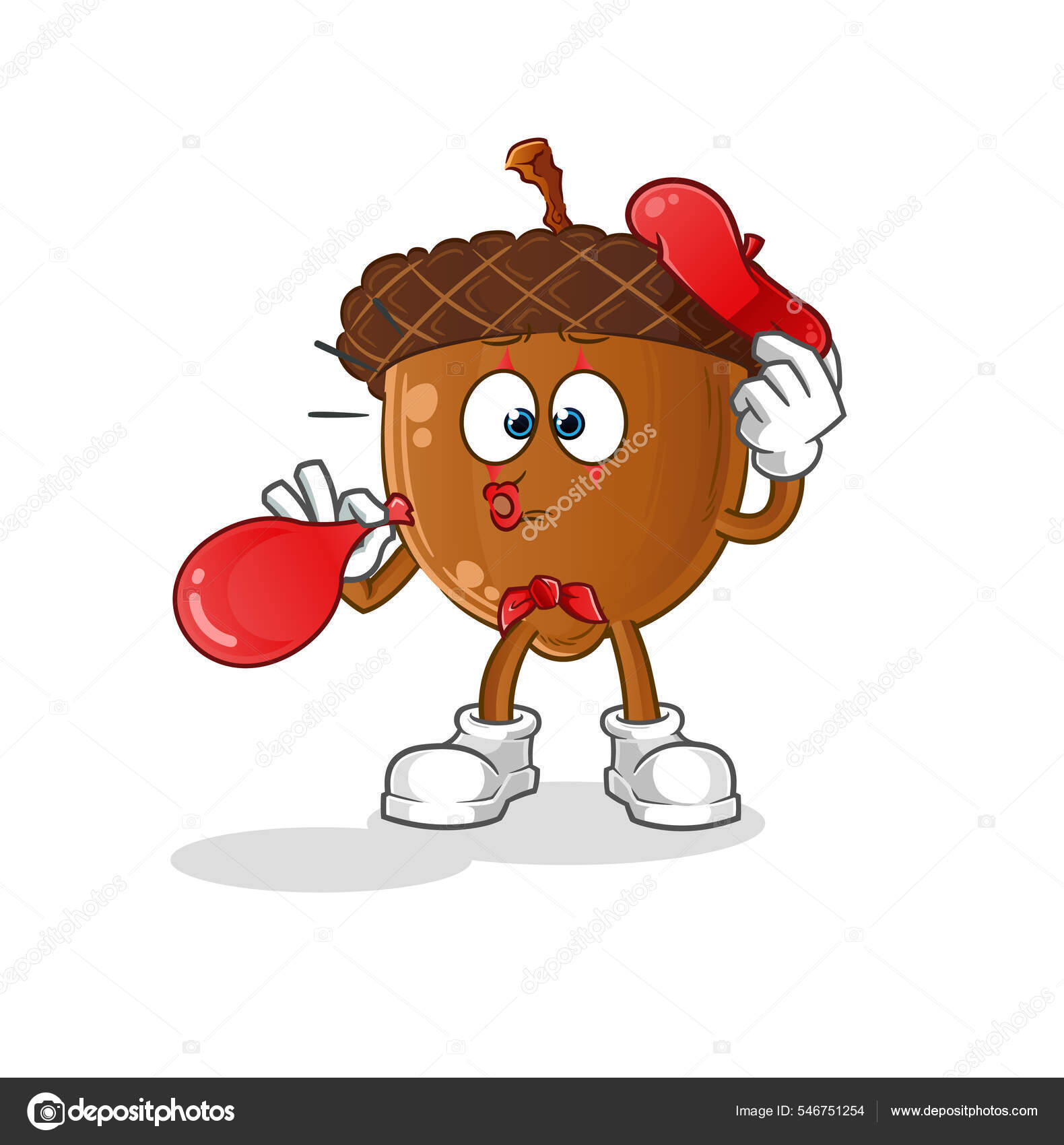 Acorn Head Cartoon Pantomime Blowing Balloon Cartoon Vector Vetor de ...