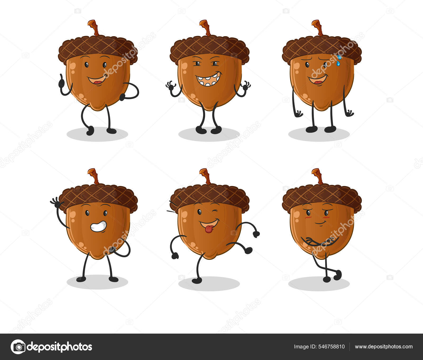 Conjunto Bellota Lindo Personaje Dibujos Animados Diseños Iconos Imagen ...