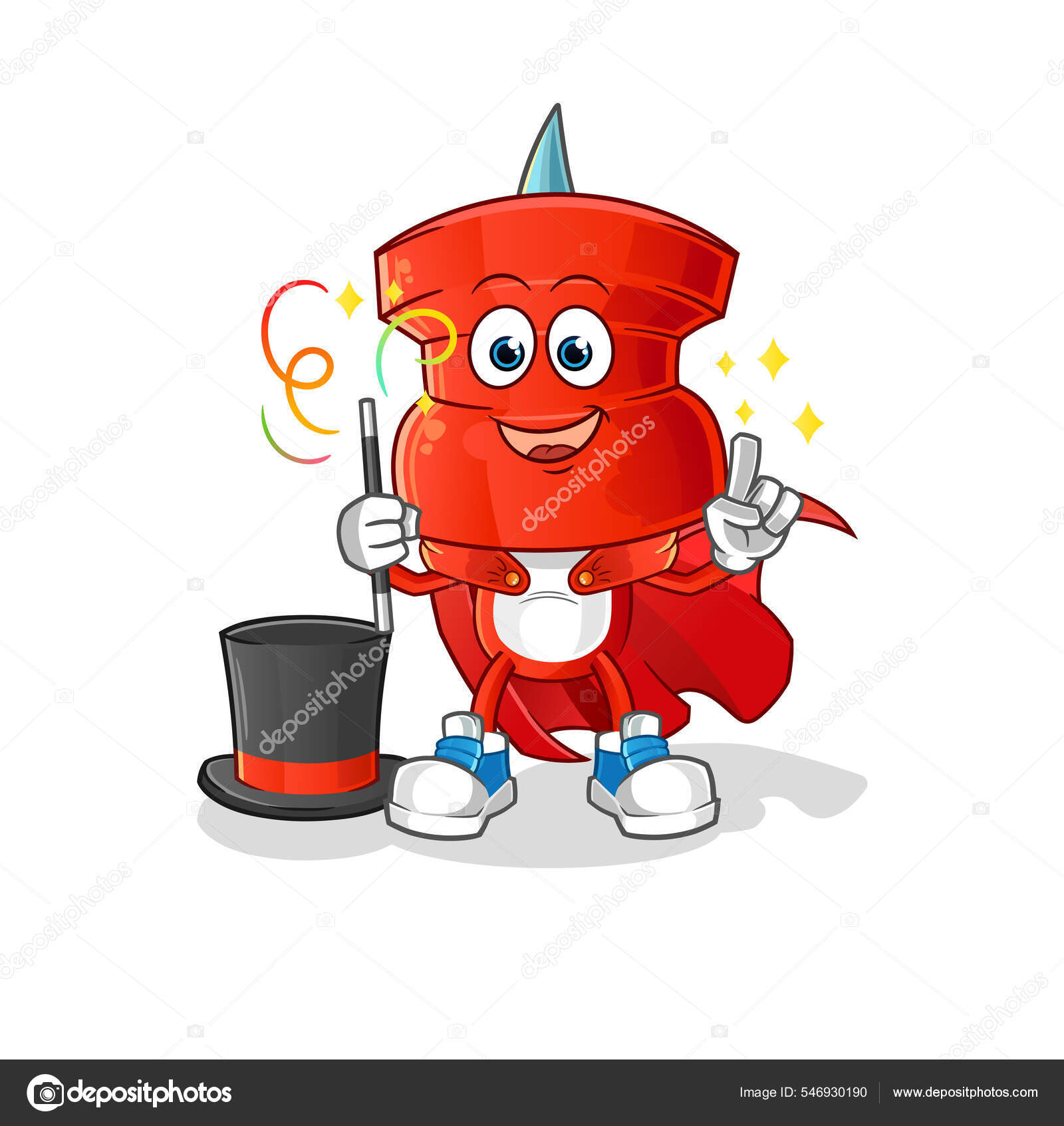 Empuje Cabeza Pin Dibujo Animado Ilustración Mago Vector Carácter ...