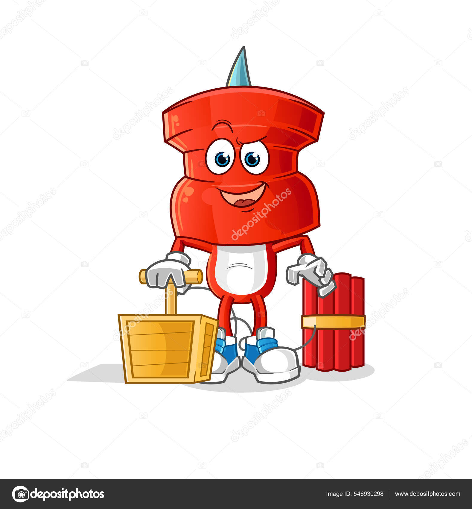 Push Pin Head Cartoon Holding Dynamite Detonator Cartoon Vector Vector ...