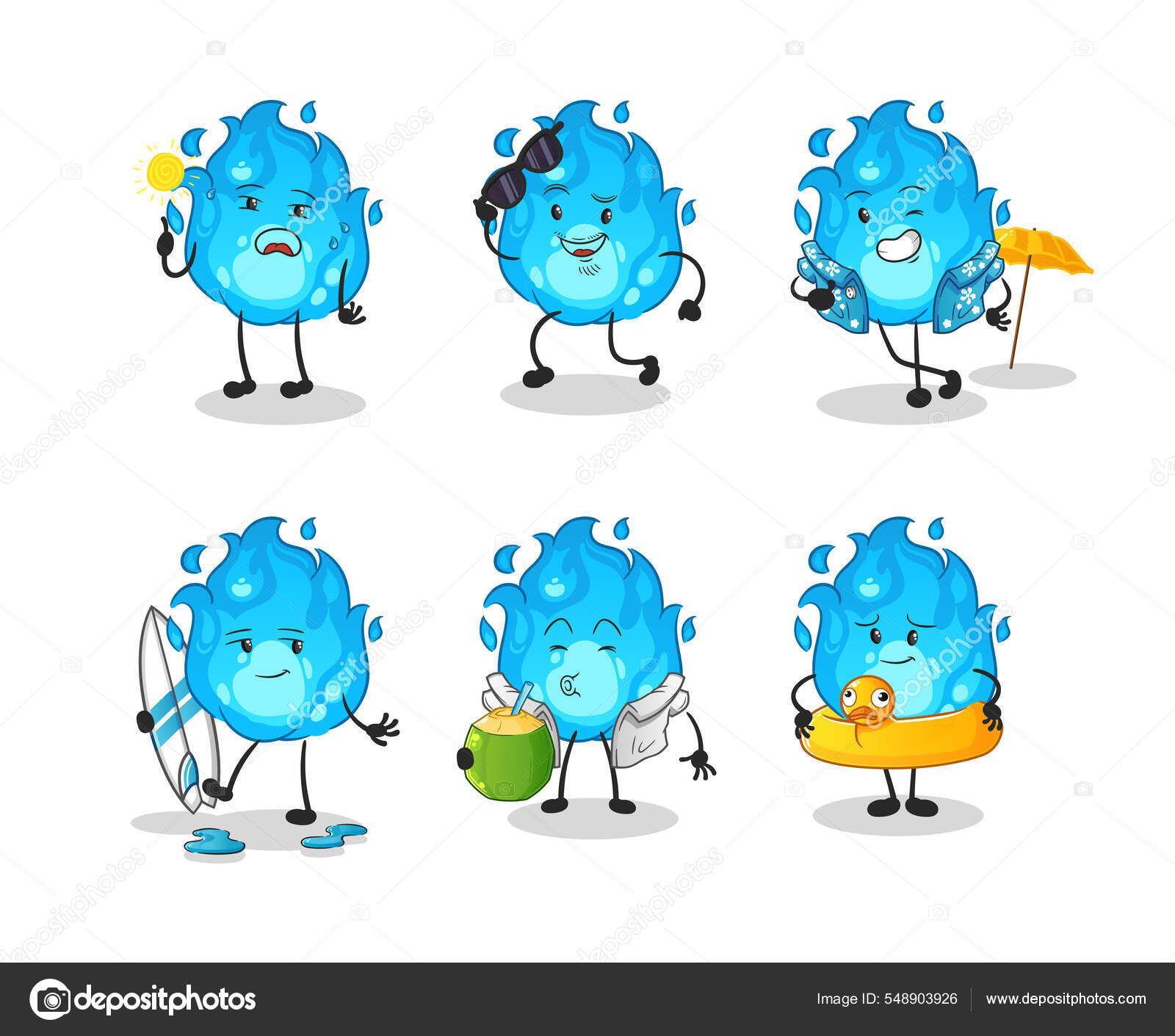 Blue Fire Holiday Character Cartoon Mascot Vector Stock Illustration by ...