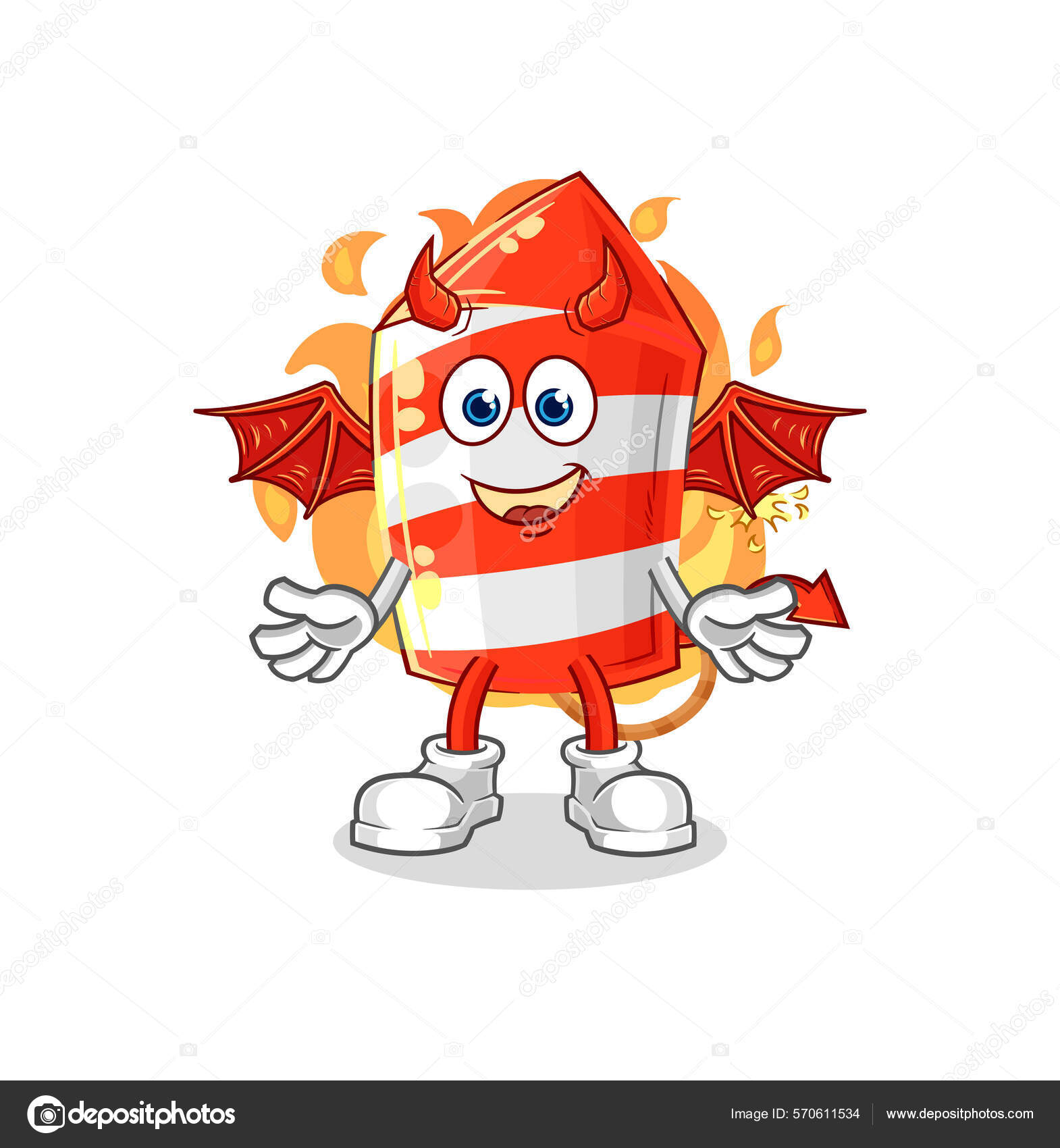 Fireworks Rocket Demon Wings Character Cartoon Mascot Vecto Stock ...