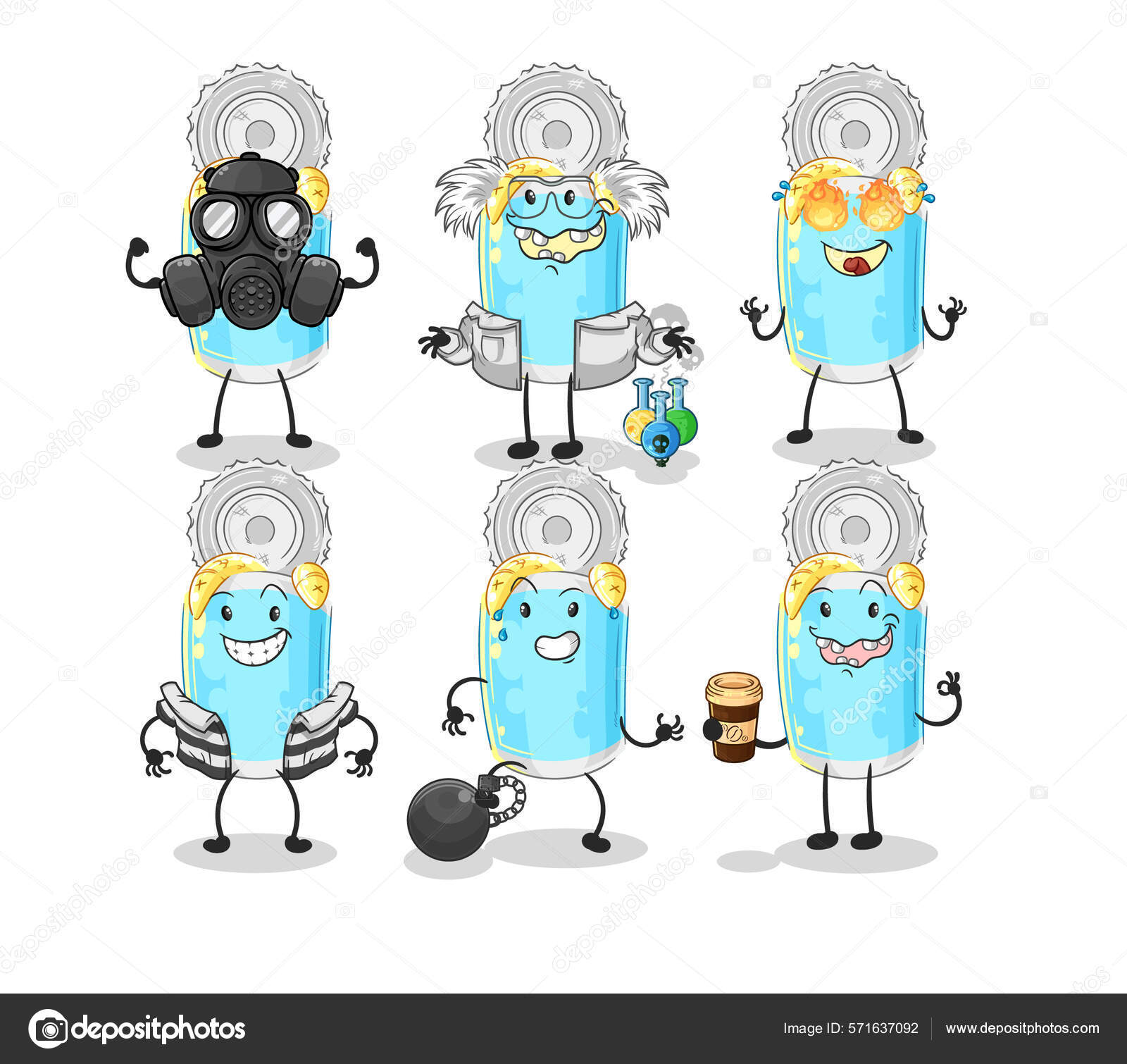 Canned Fish Villain Group Character Cartoon Mascot Vecto Stock Vector ...