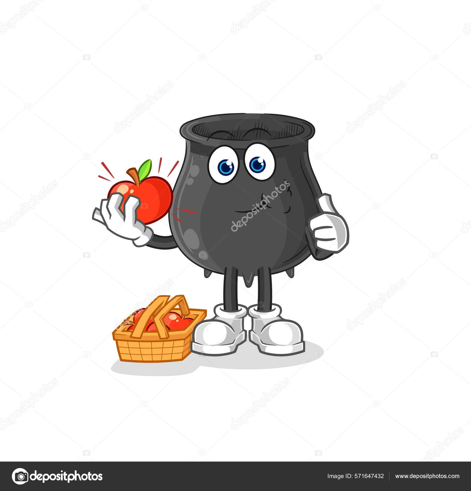 Cauldron Eating Apple Illustration Character Vecto Stock Vector Image ...