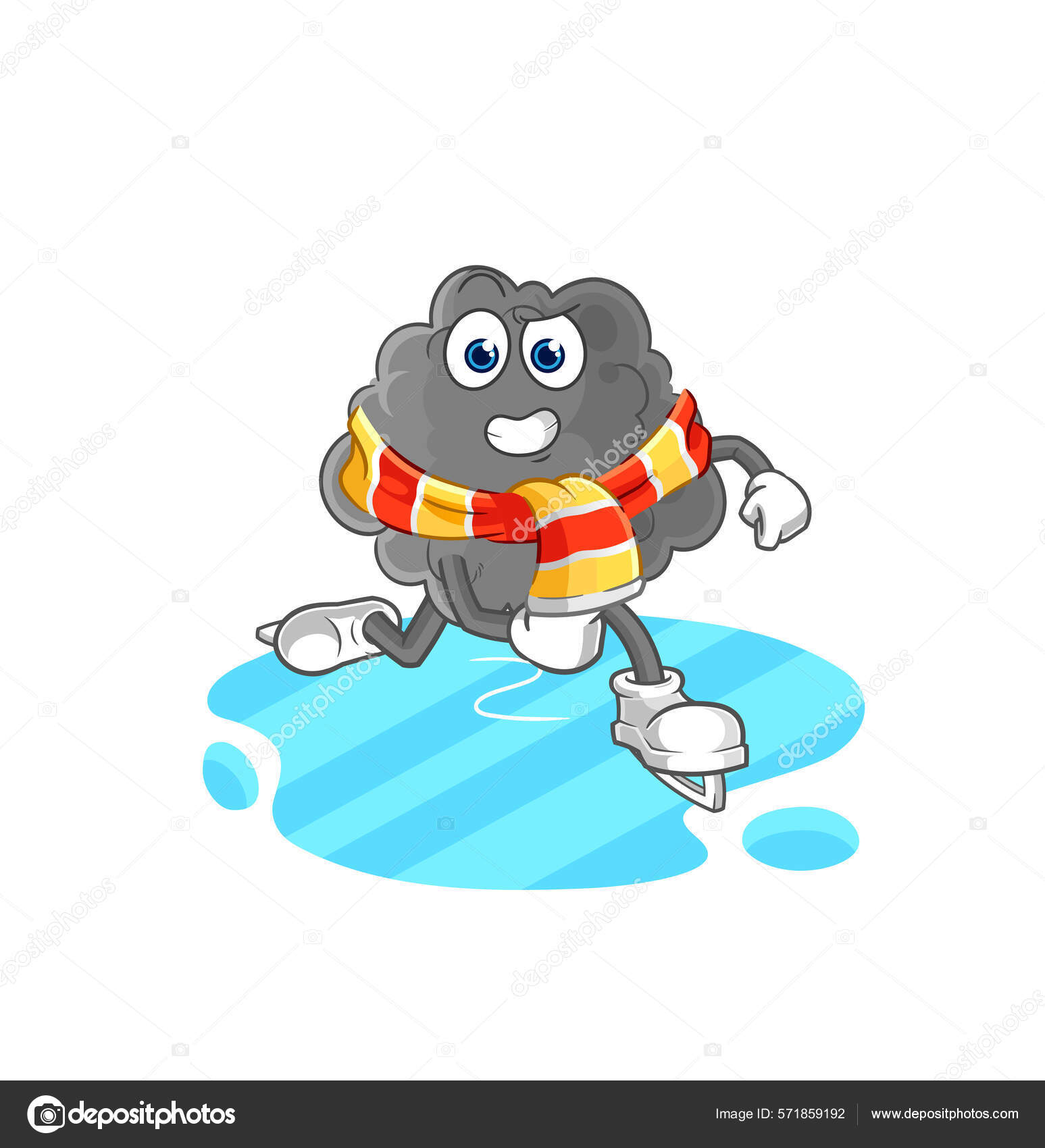 Black Cloud Ice Skiing Cartoon Character Mascot Vecto Stock Vector ...