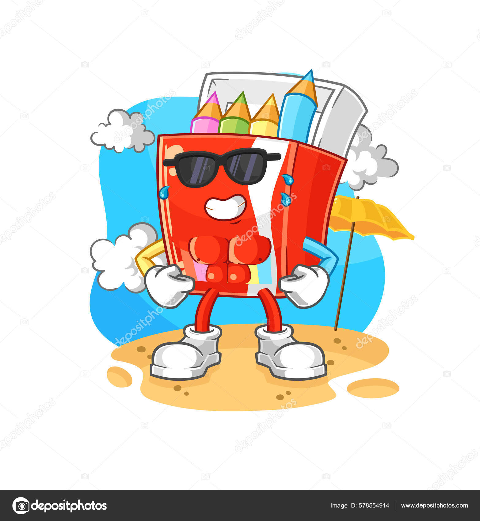Colored Pencils Sunbathing Summer Character Vecto Stock Vector by ...