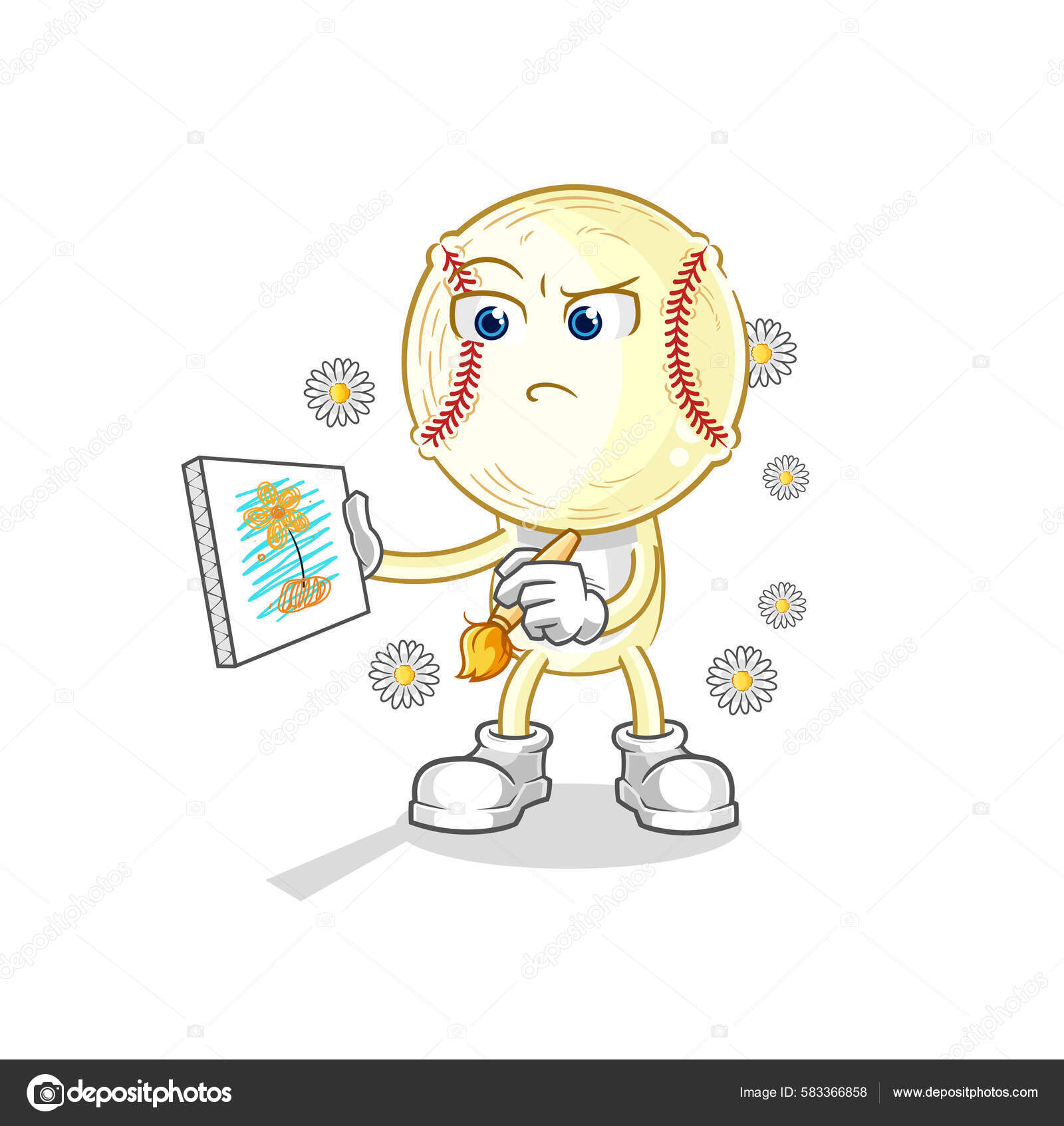 Baseball Head Traditional Painter Cartoon Character Vecto Vector de ...