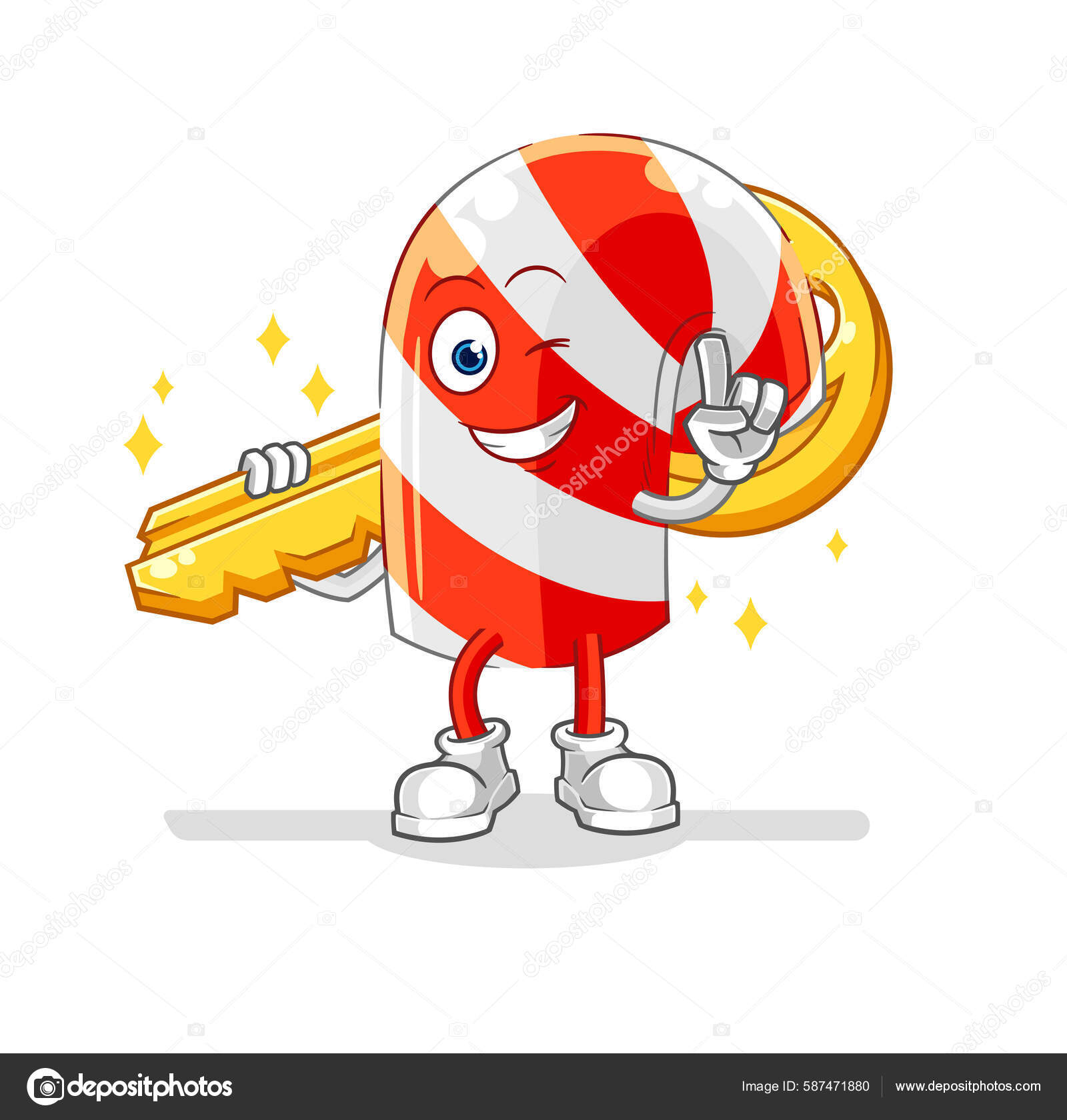 Candy Cane Carry Key Mascot Cartoon Vecto Vector de stock por ...