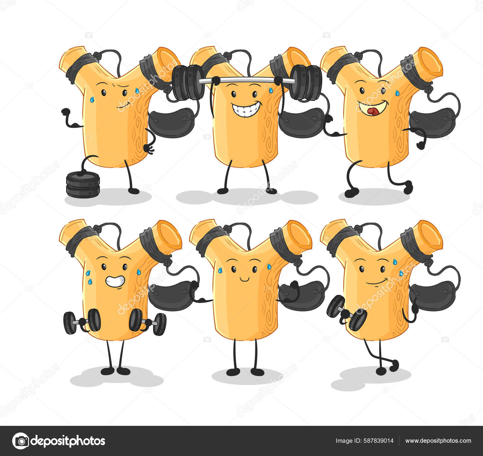 Slingshot Exercise Set Character Cartoon Mascot Vecto Stock ...