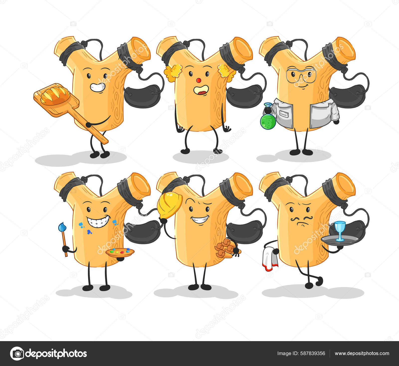 Slingshot Profession Set Character Cartoon Mascot Vecto Stock ...