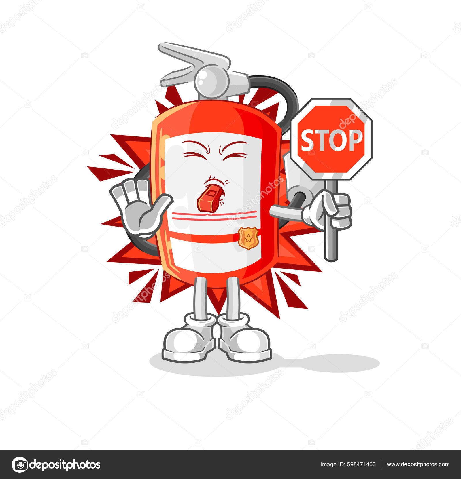 Vettoriale stockExtinguisher Holding Stop Sign Cartoon Mascot Vecto di ...