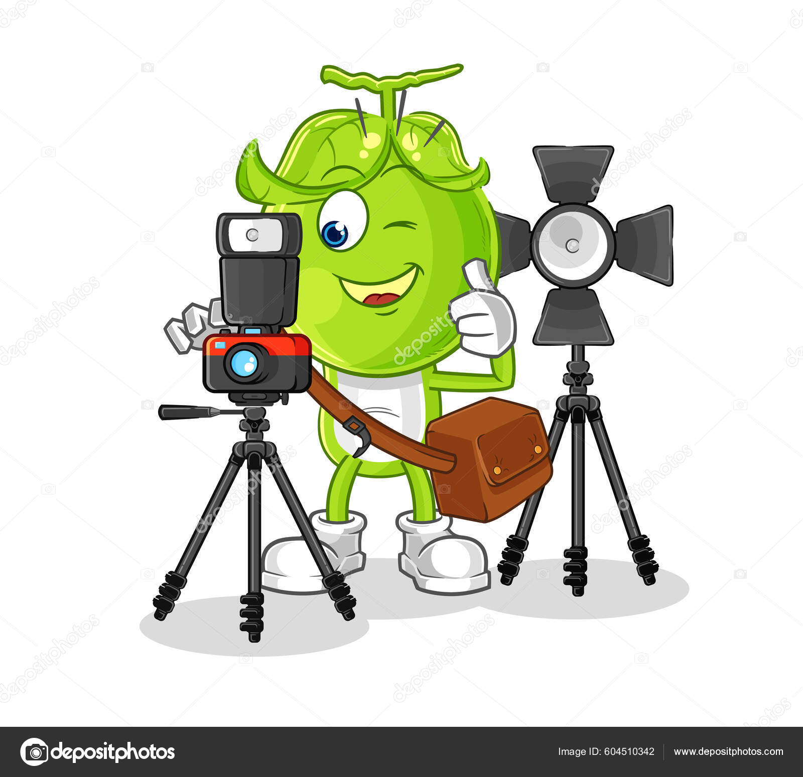 Pea Head Photographer Character Cartoon Mascot Vecto Vector de stock ...