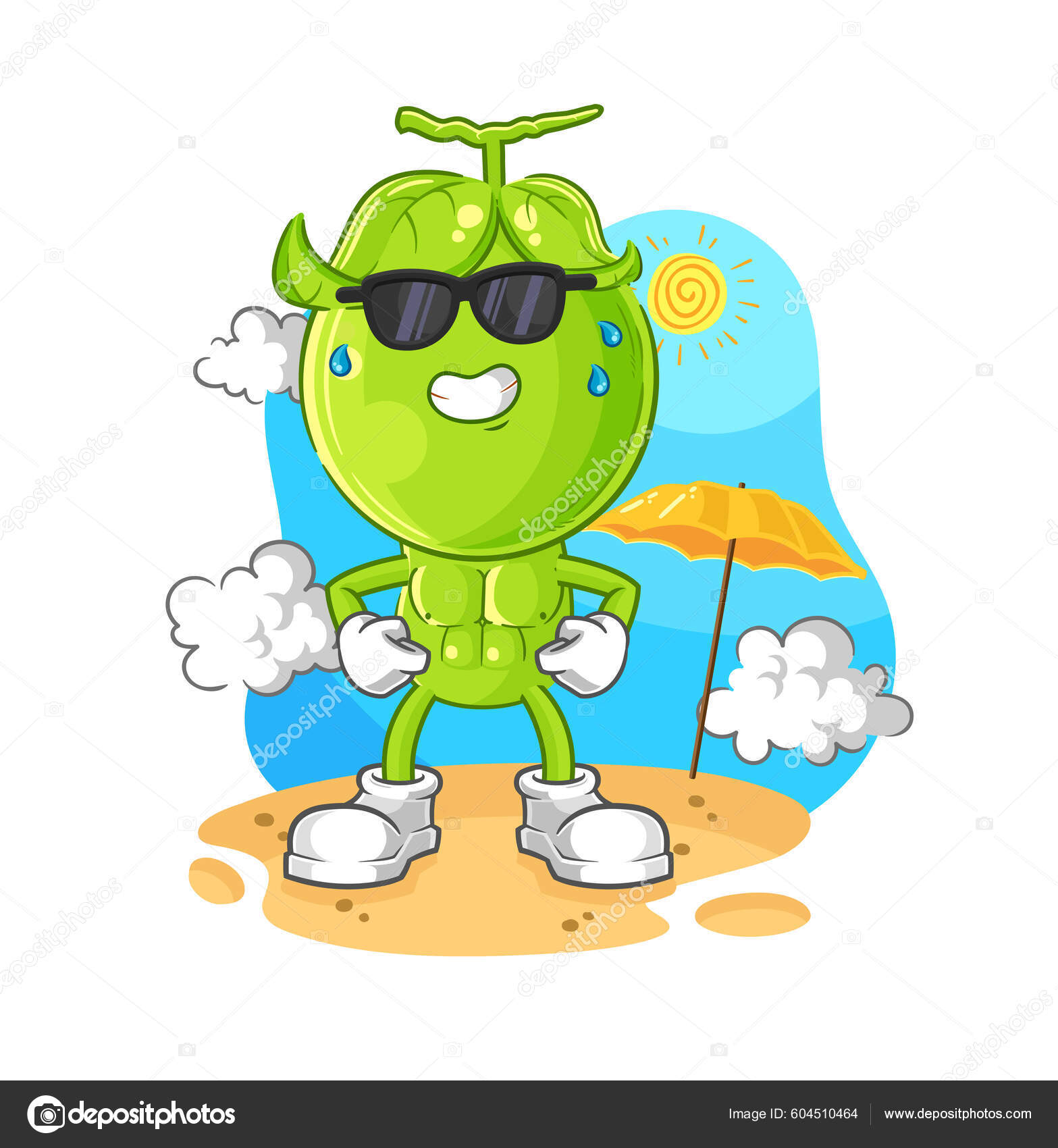 Pea Head Sunbathing Summer Character Vecto Stock-Vektorbild von ...