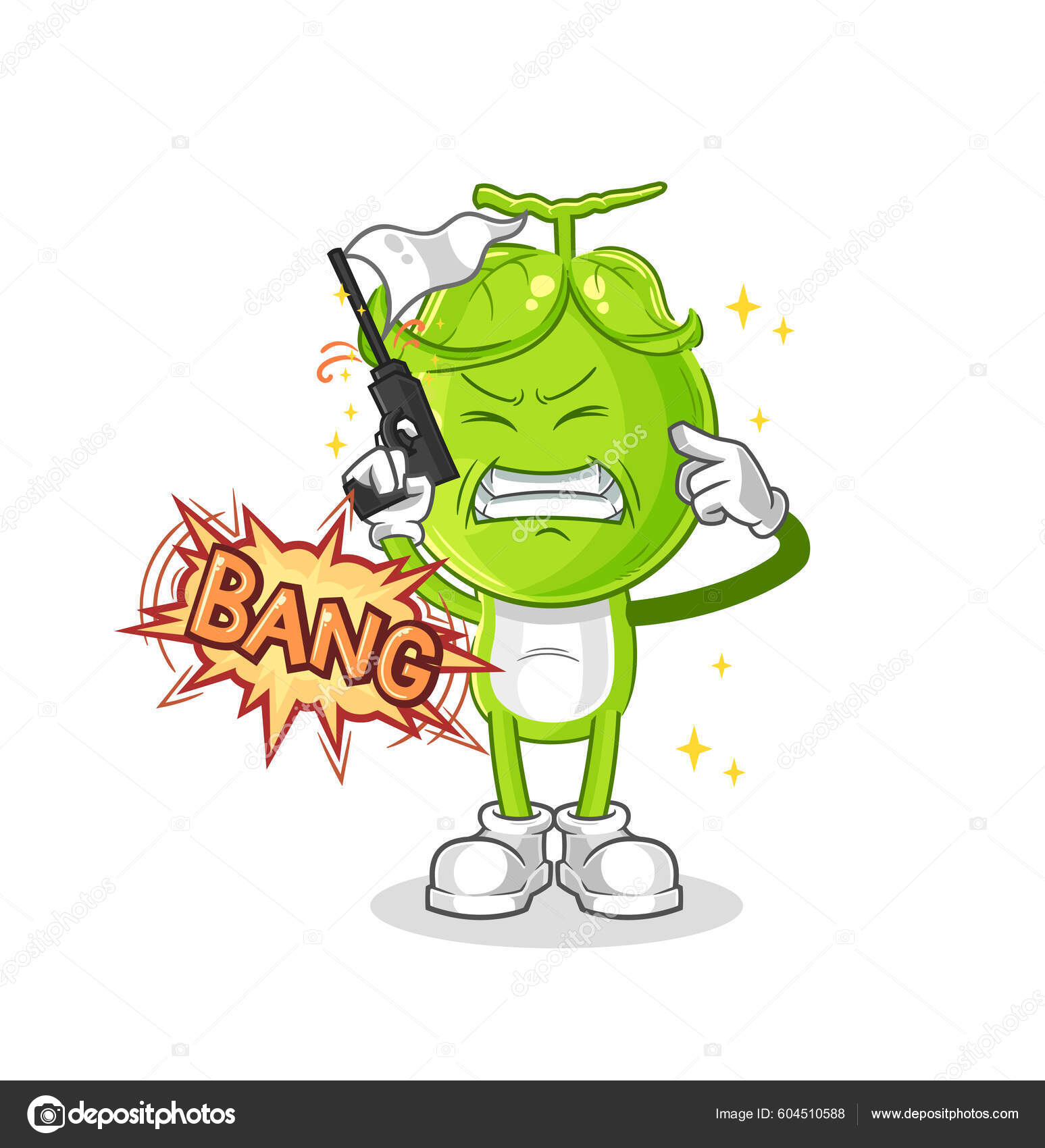 Pea Head Warning Shot Mascot Cartoon Vecto Vector de stock #604510588 ...