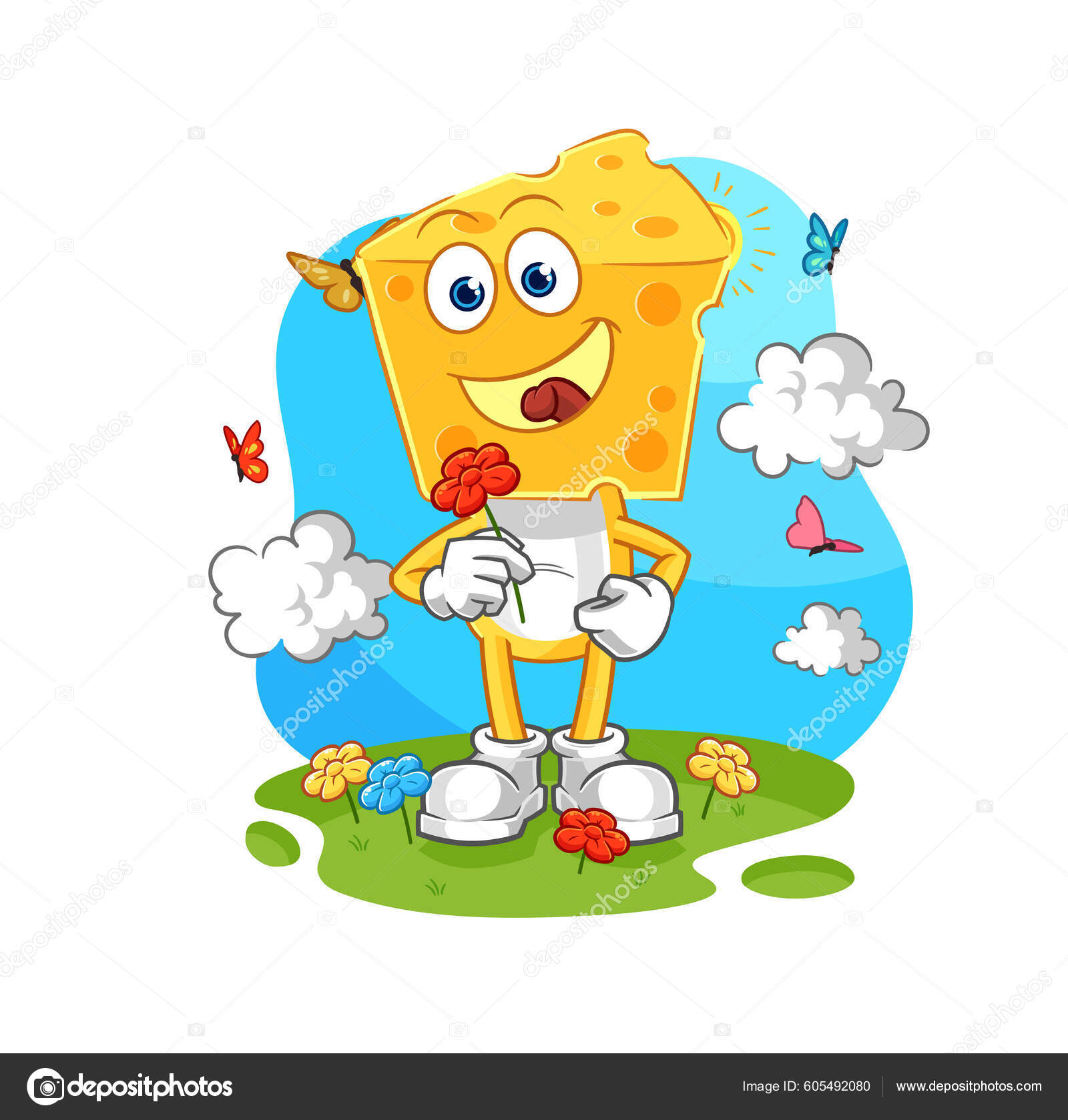 Cheese Head Pick Flowers Spring Character Vecto Stock Vector by ...