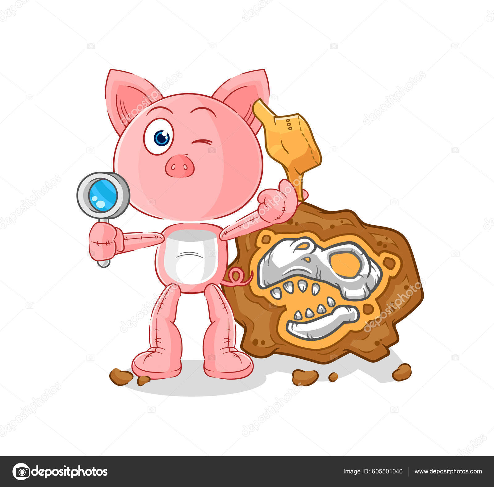 Pig Archaeologists Fossils Mascot Cartoon Vecto Vetor de stock de ...