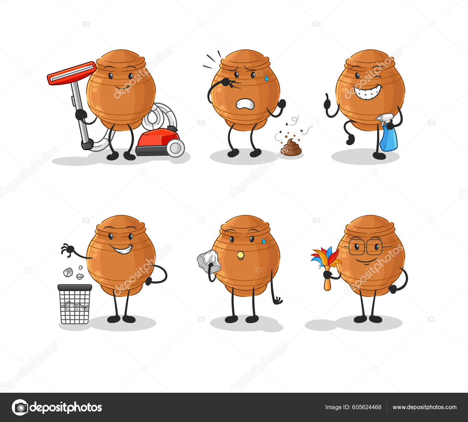 Clay Pot Cleaning Group Character Cartoon Mascot Vecto Stock Vector by ...
